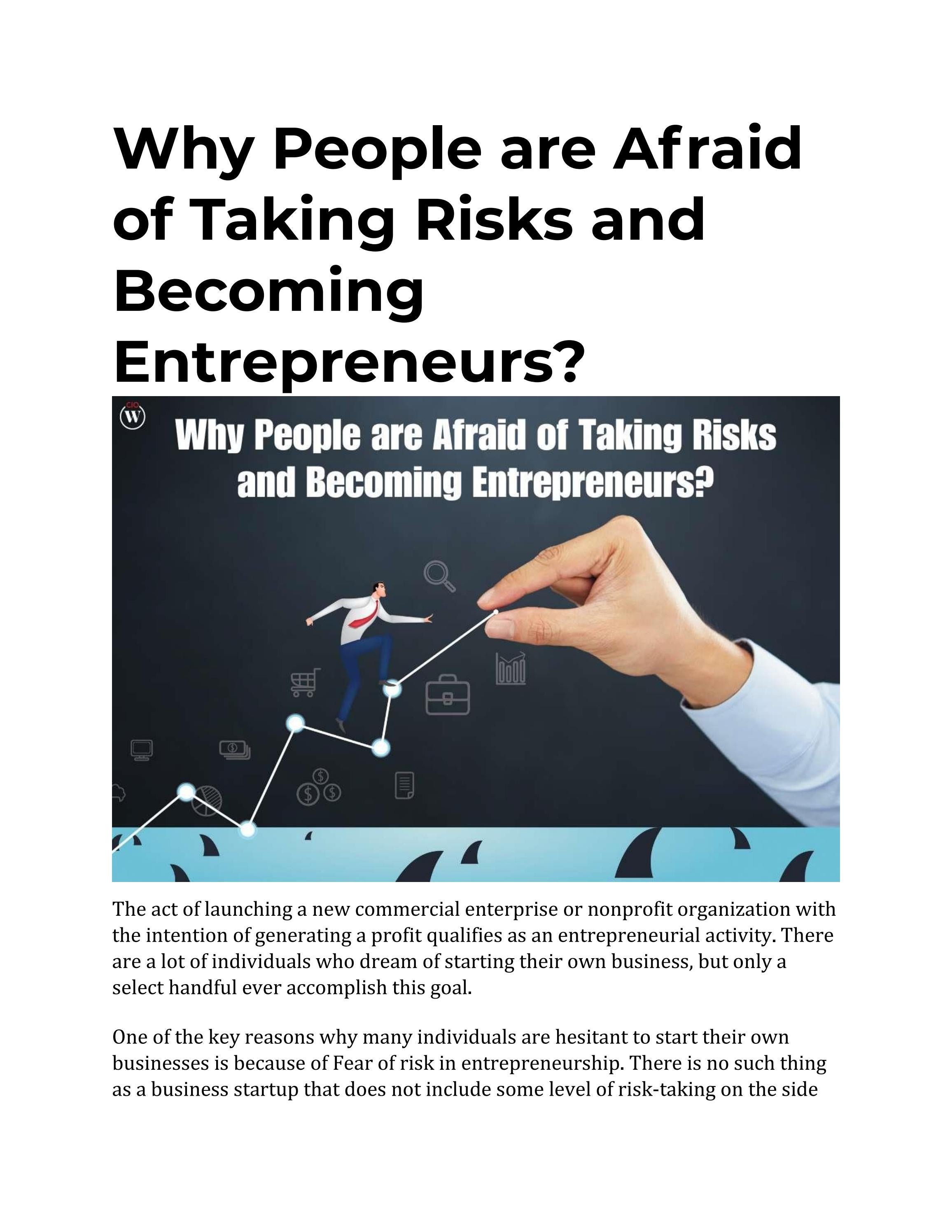 Why People are Afraid of Taking Risks and Becoming Entrepreneurs? by ...