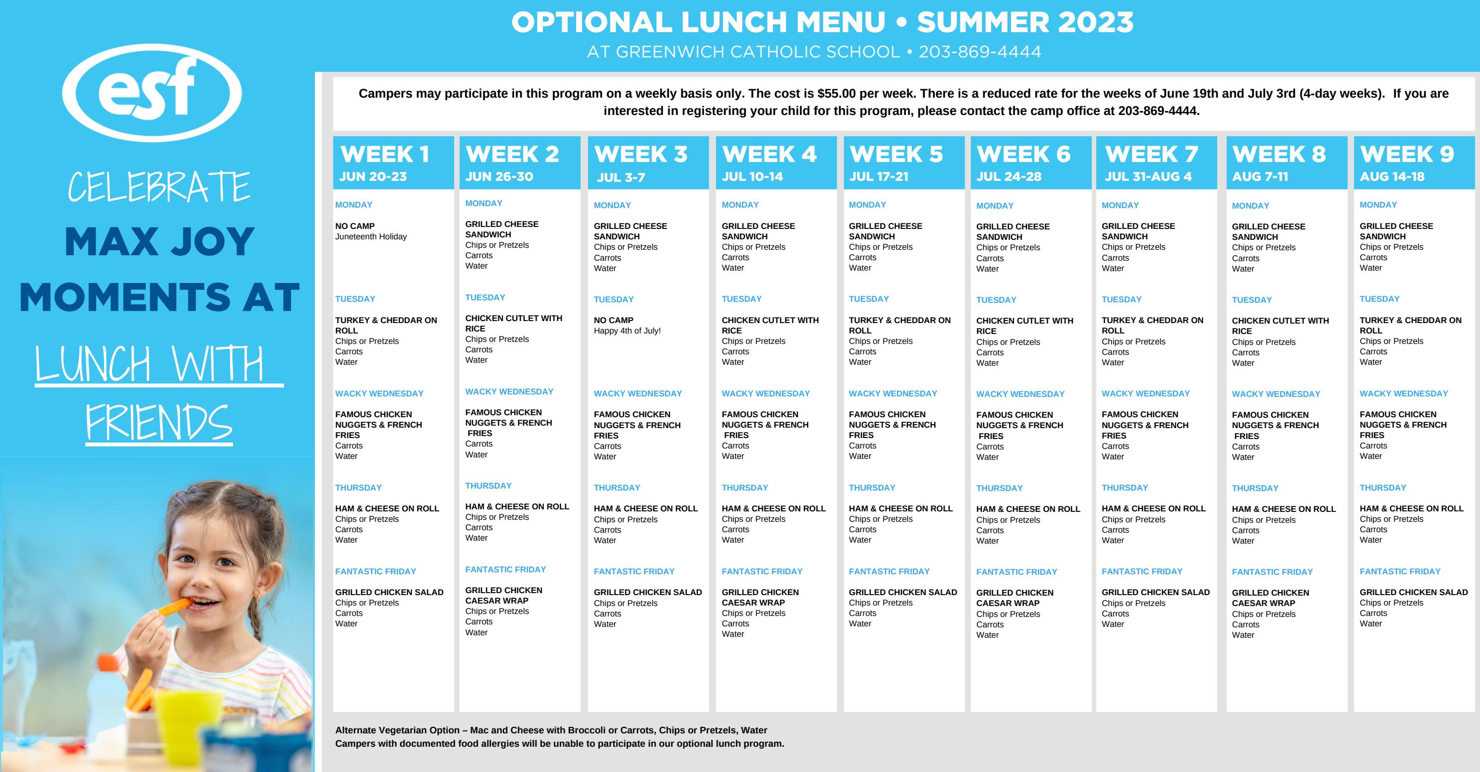 ESF Camps - Greenwich - 9 Week Menu 2023 by ESF - Issuu