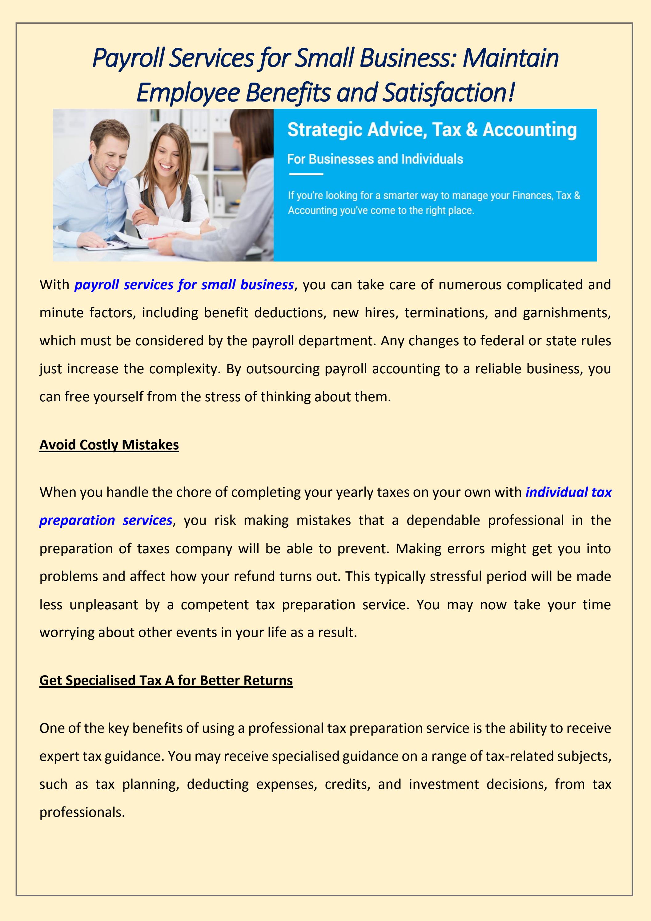 Payroll Services for Small Business: Maintain Employee Benefits and ...