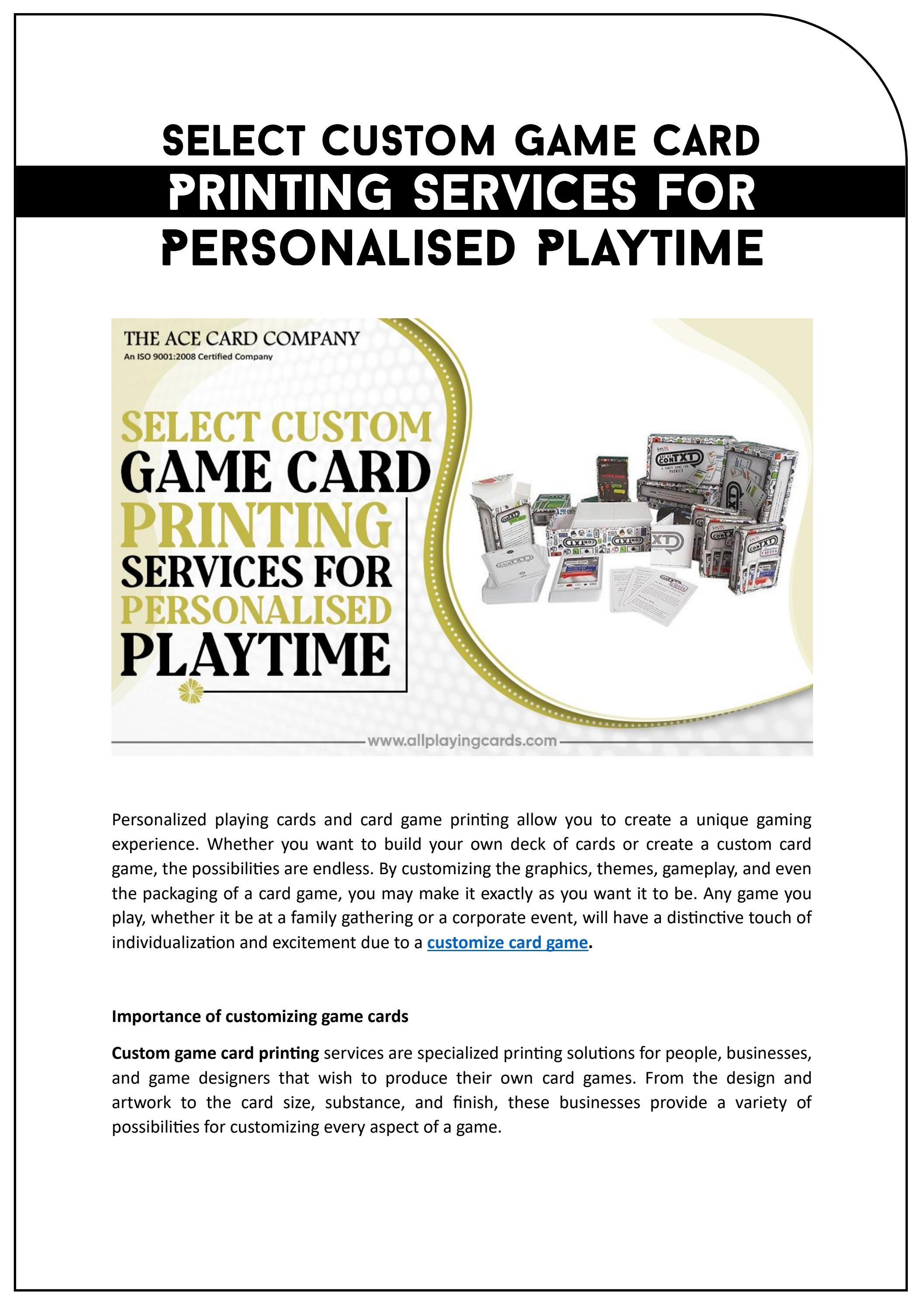 Select Custom Game Card Printing Services For Personalised Playtime by The Ace Card Company - Issuu