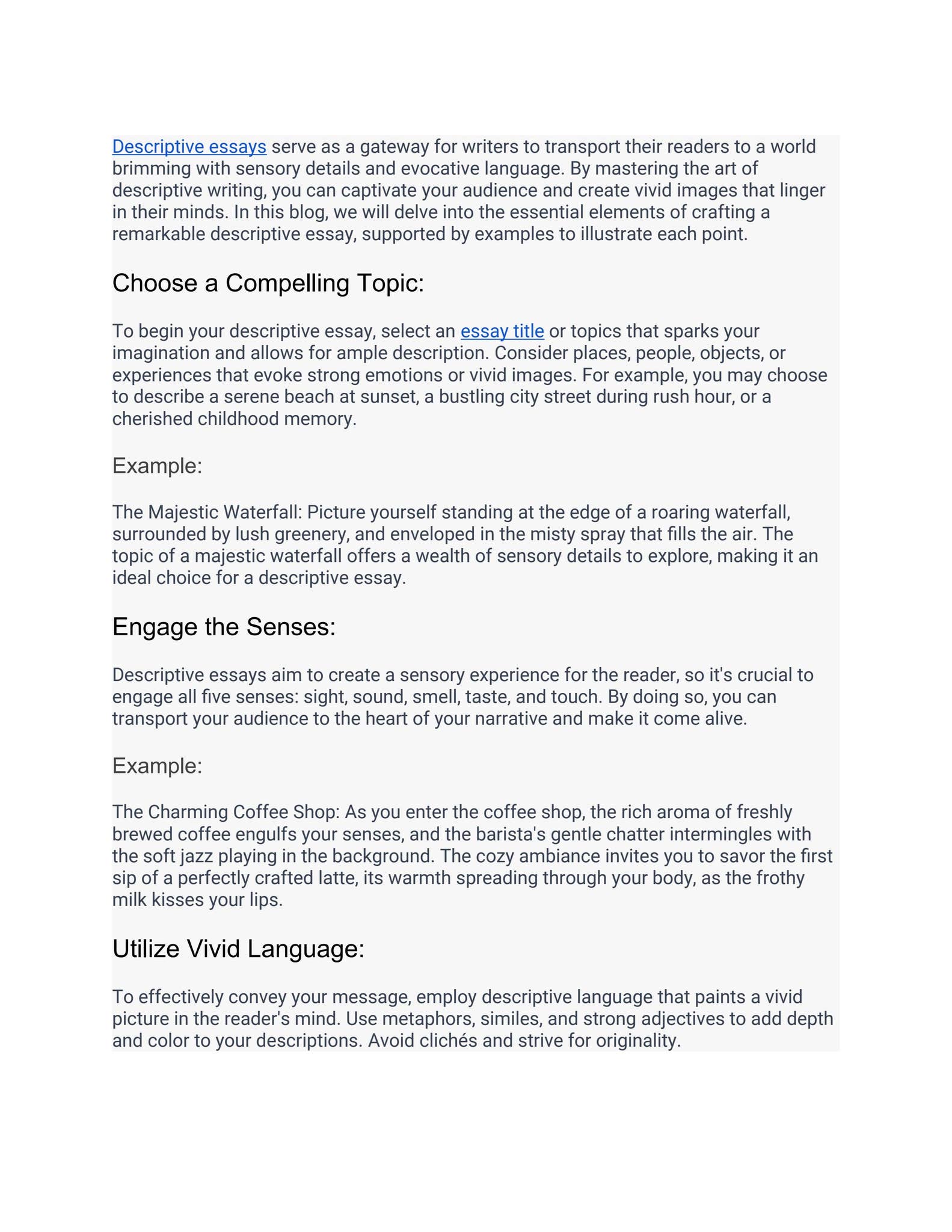 Descriptive Writing Examples Beach