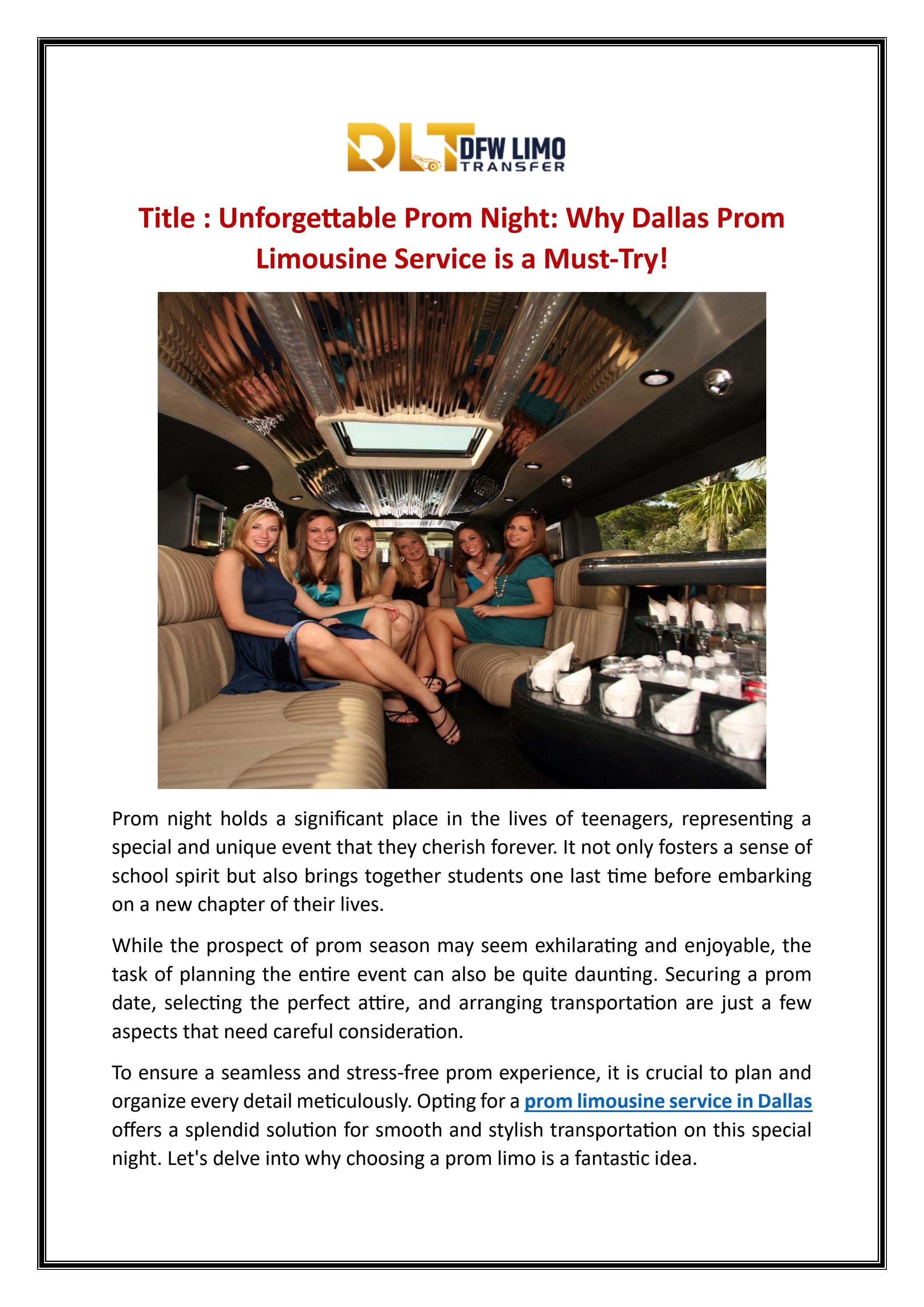Unforgettable Prom Night: Why Dallas Prom Limousine Service is a Must-Try! by DFW Limo Transfer ...