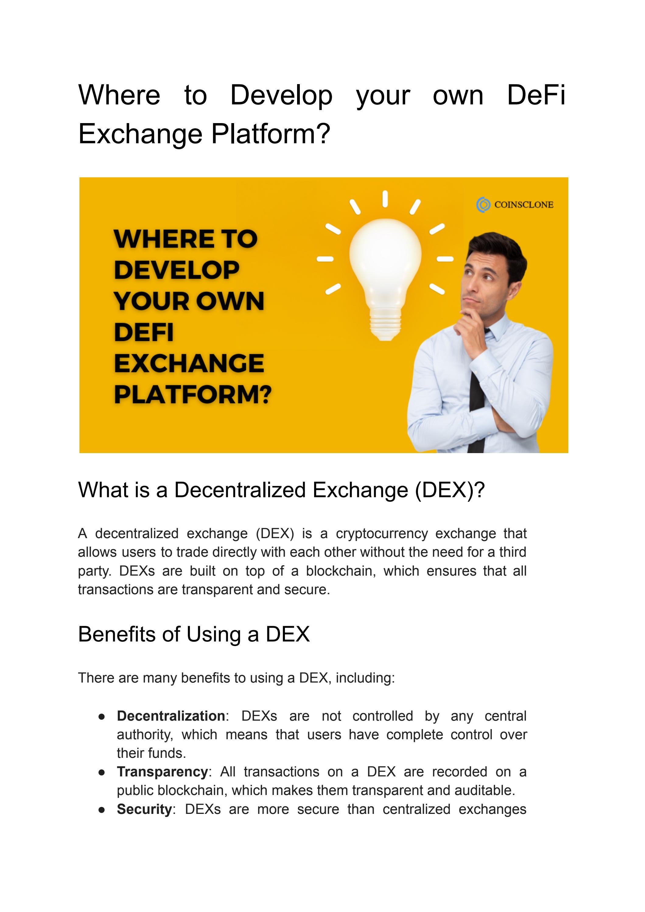 Where to Develop your own DeFi Exchange Platform? by flynn rider - Issuu