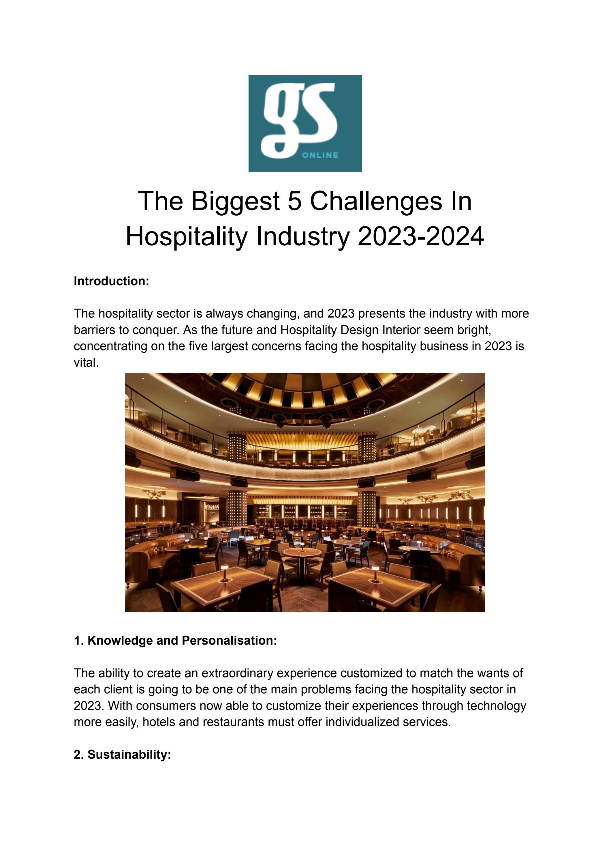 The Biggest 5 Challenges In Hospitality Industry 2023-2024 by GS ...