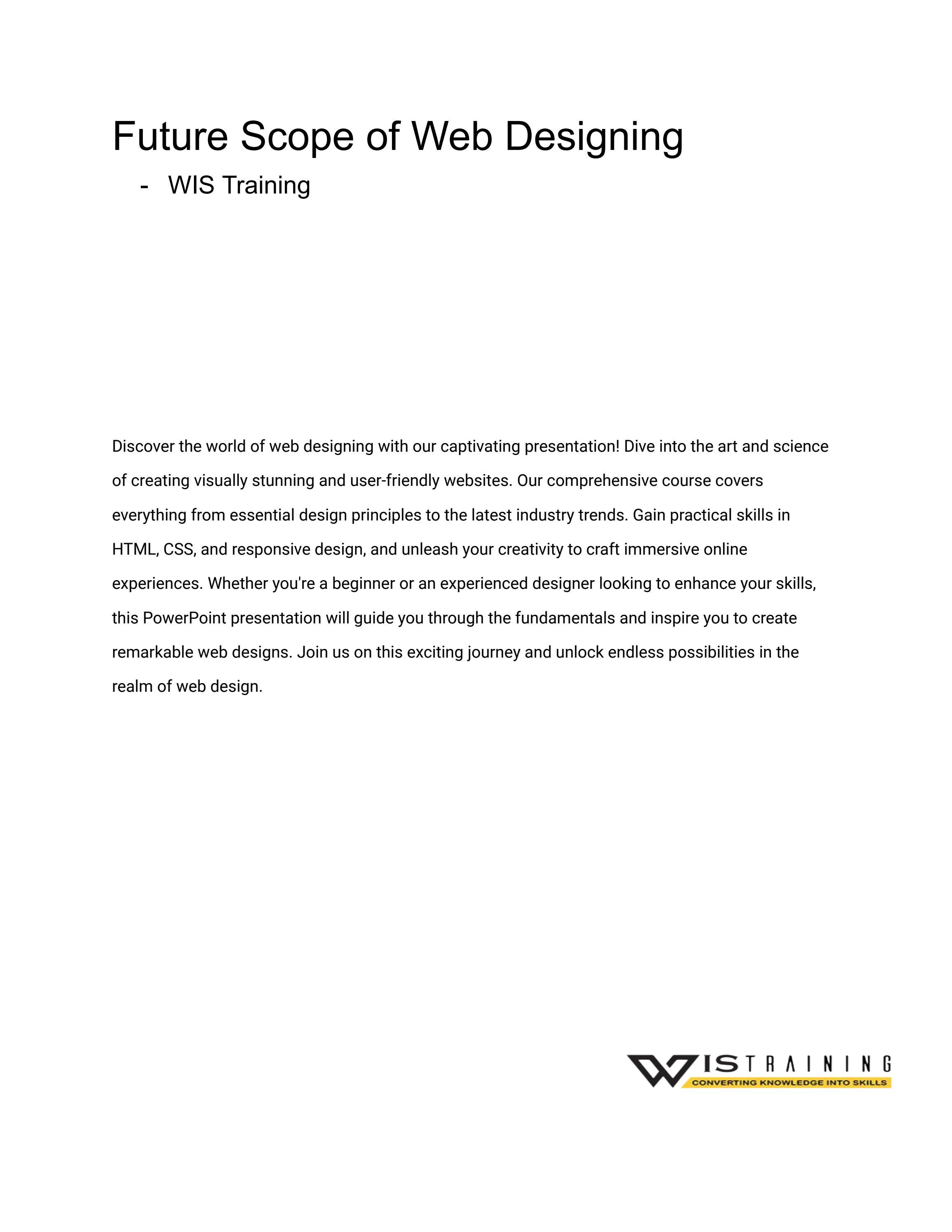 Future Scope of Web Designing - WIS Training by WIS Training - Issuu