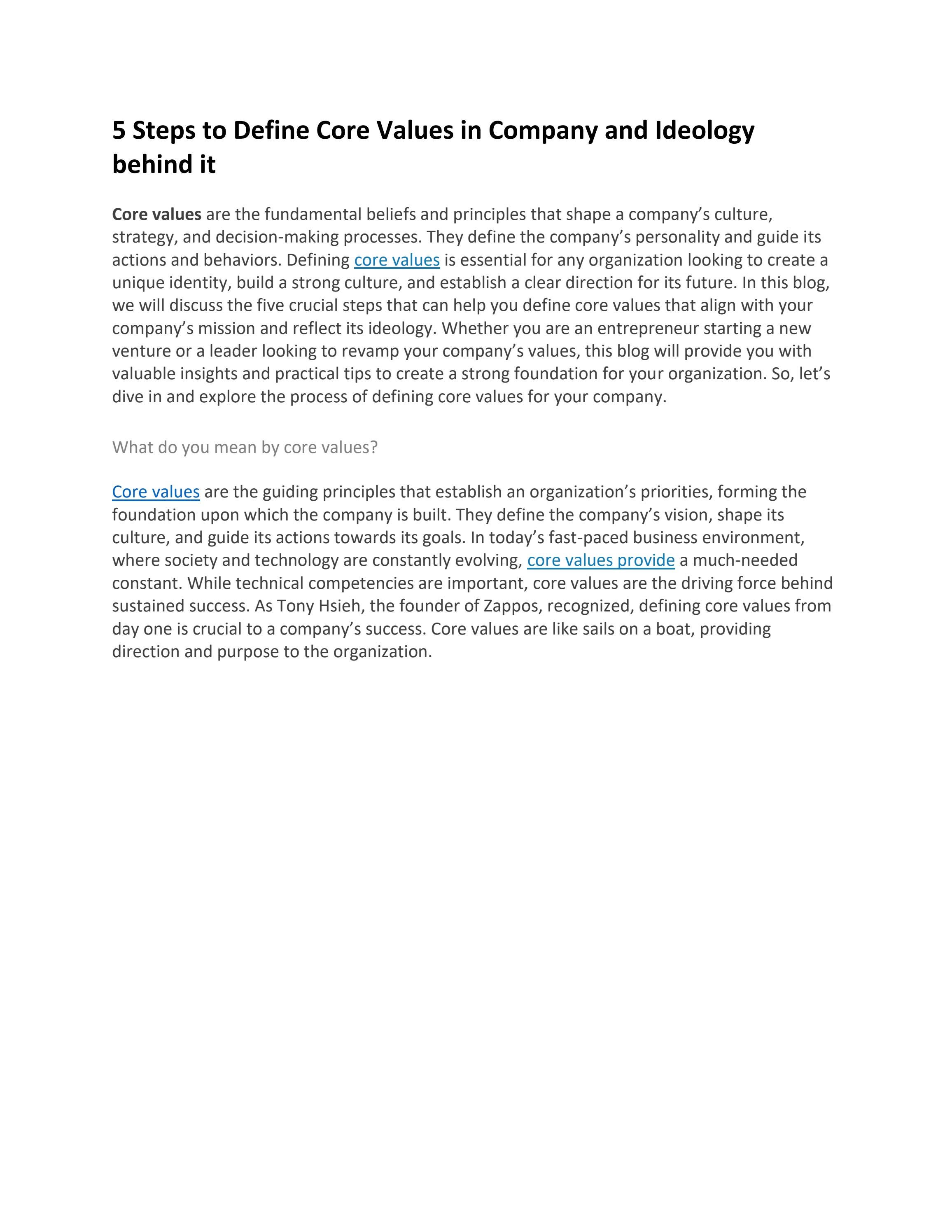 5 Steps to Define Core Values in Company and Ideology behind it by qandle - Issuu