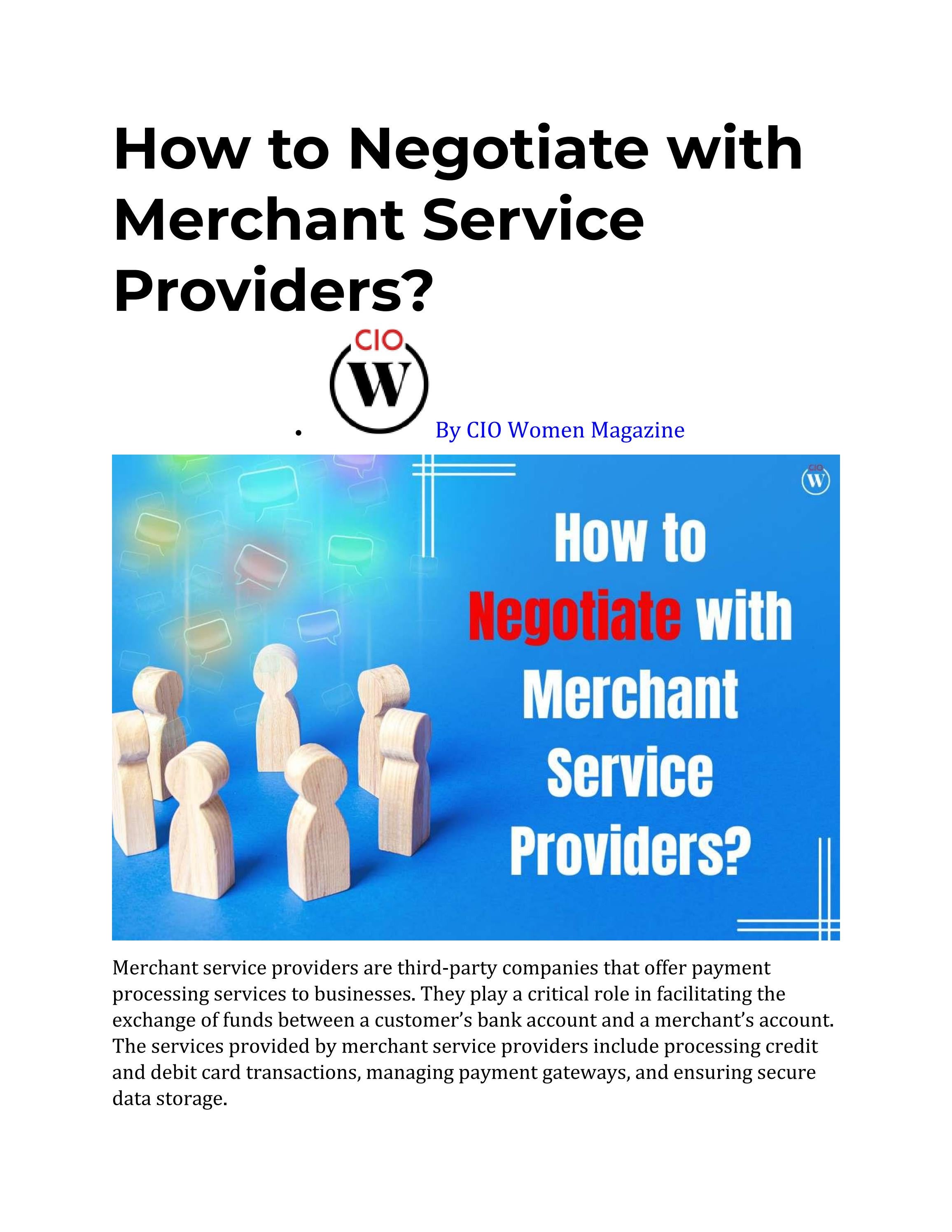 How to Negotiate with Merchant Service Providers? by CIO Women Magazine ...