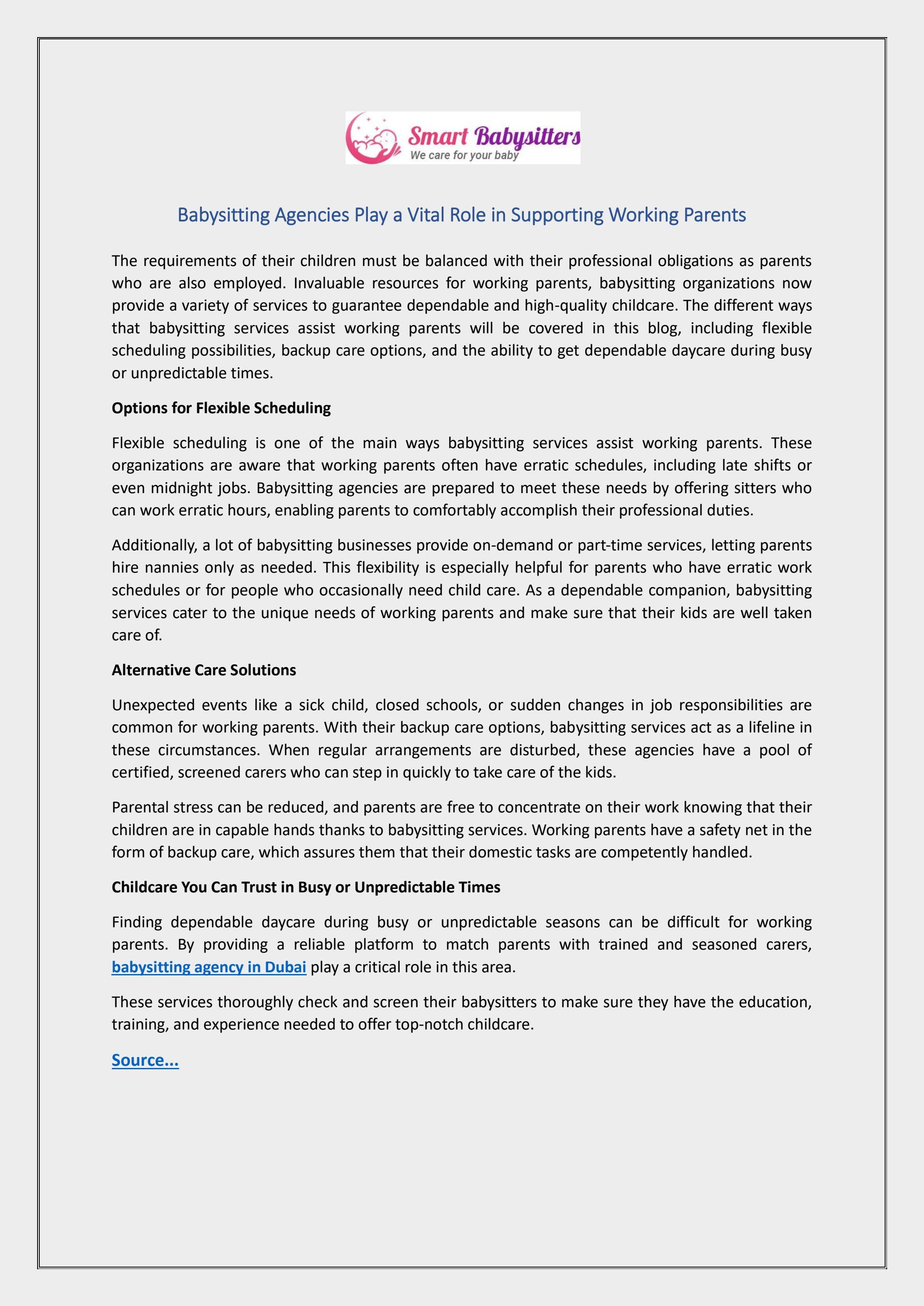 Babysitting Agencies Play a Vital Role in Supporting Working Parents by ...