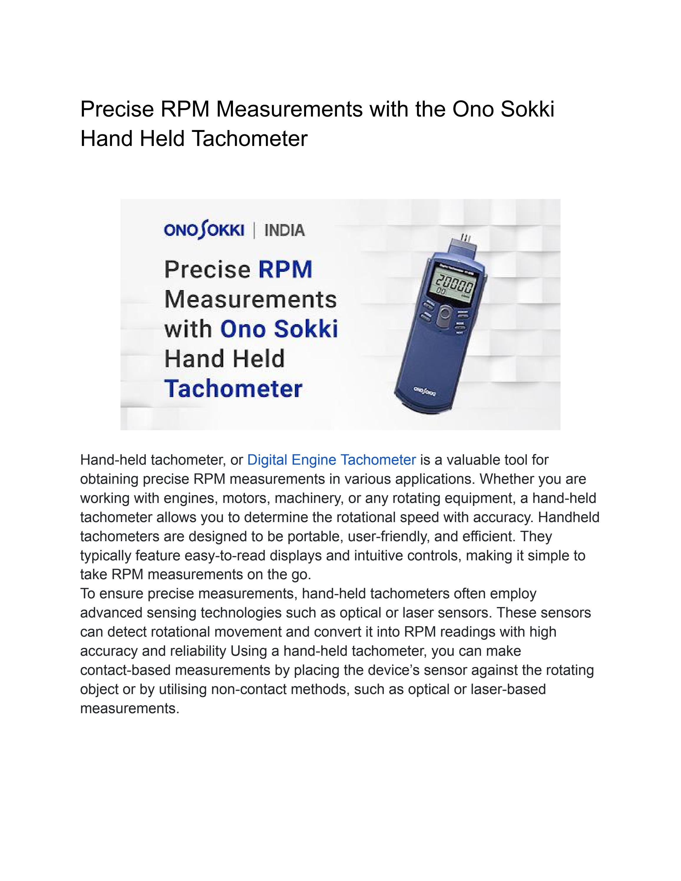 Precise RPM Measurements with the Ono Sokki Hand Held Tachometer by Onosokki India - Issuu