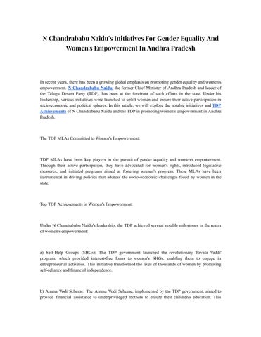 Empowering Women: N Chandrababu Naidu's Initiatives For Gender Equality In Andhra Pradesh by ...