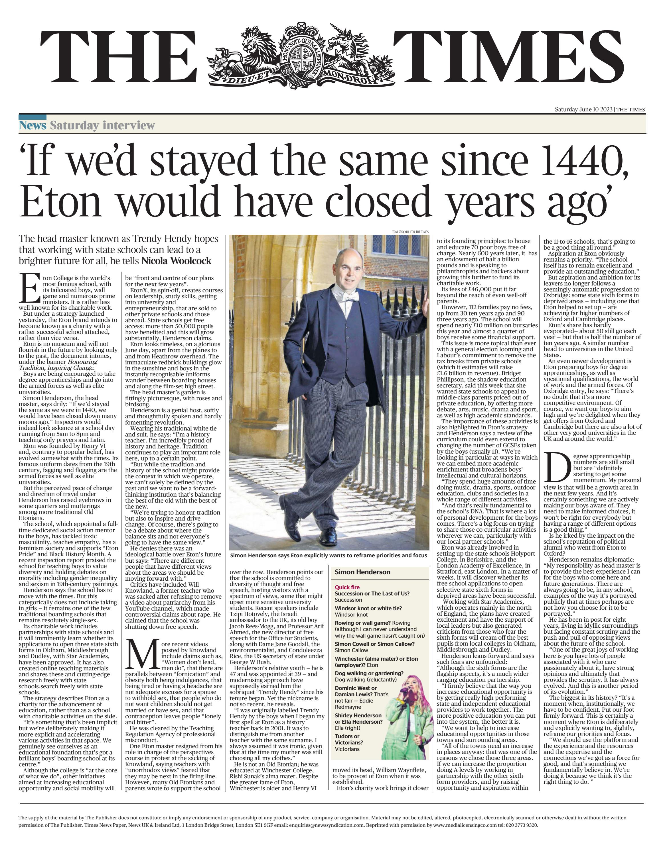 Interview with Simon Henderson in The Times by eton.college - Issuu
