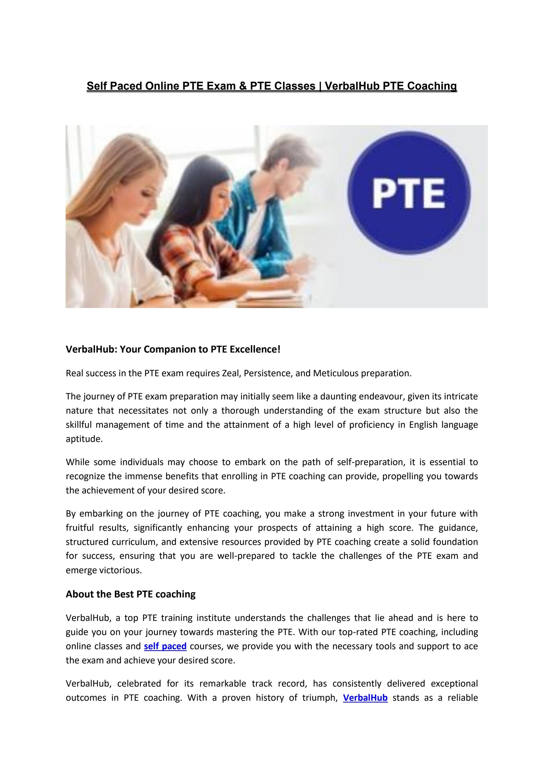 Self Paced Online PTE Exam & PTE Classes | VerbalHub PTE Coaching by ...