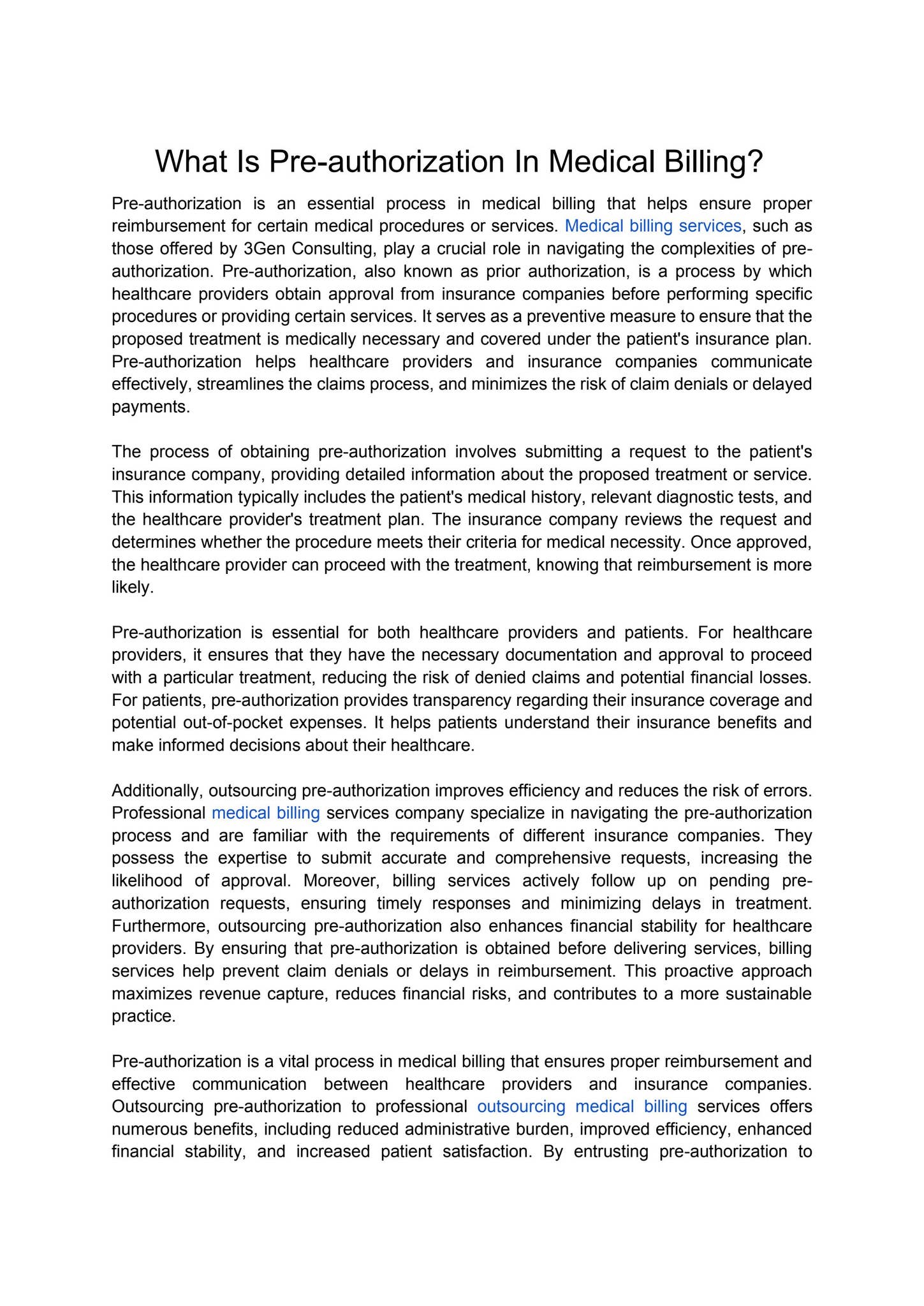 What Is Pre-authorization In Medical Billing? by 3gen consulting - Issuu