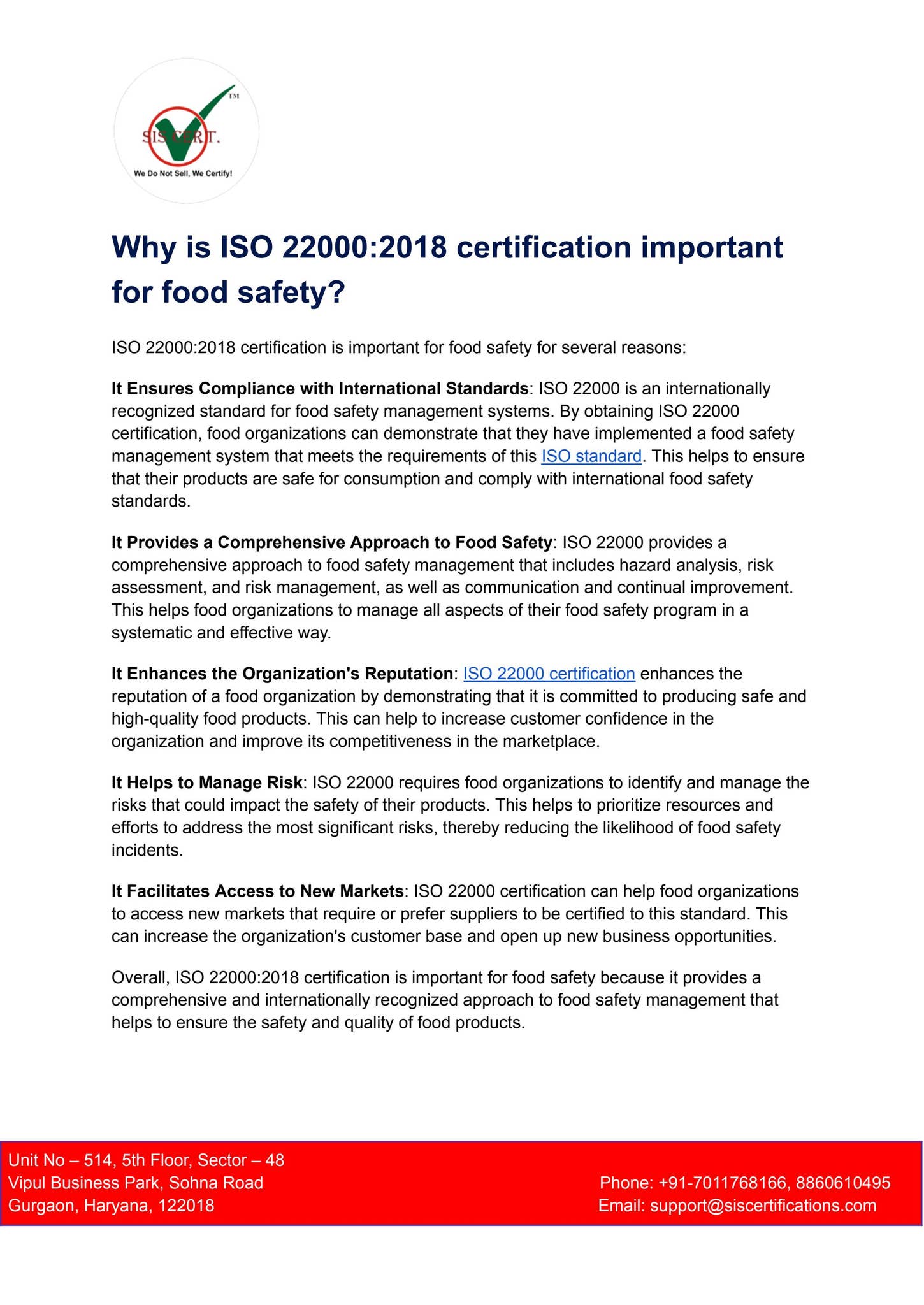ISO 22000:2018 certification by SIS Certifications - Issuu