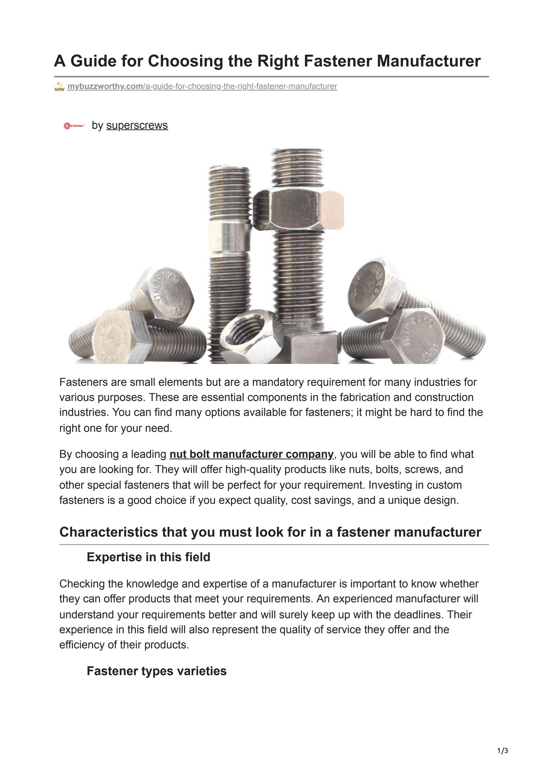 A Guide for Choosing the Right Fastener Manufacturer by superscrews - Issuu