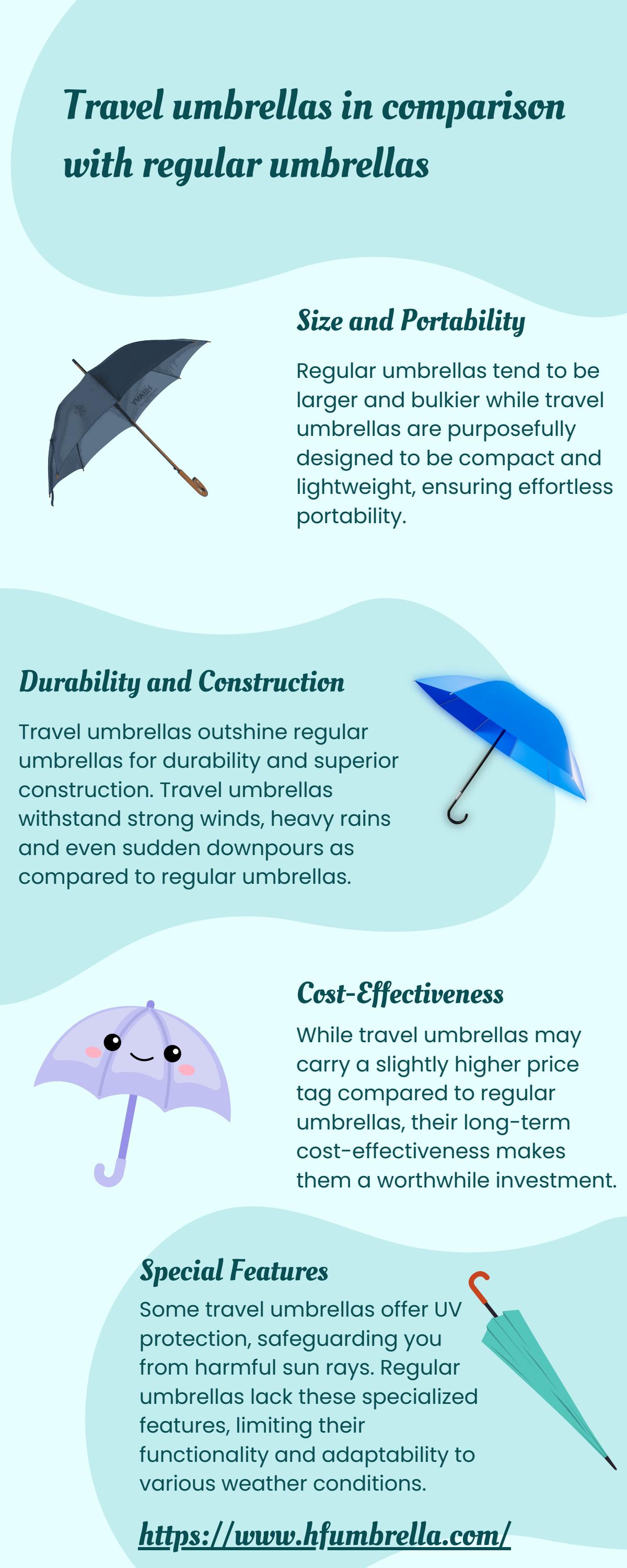 Travel umbrellas in comparison with regular umbrellas by HUIFENG ...