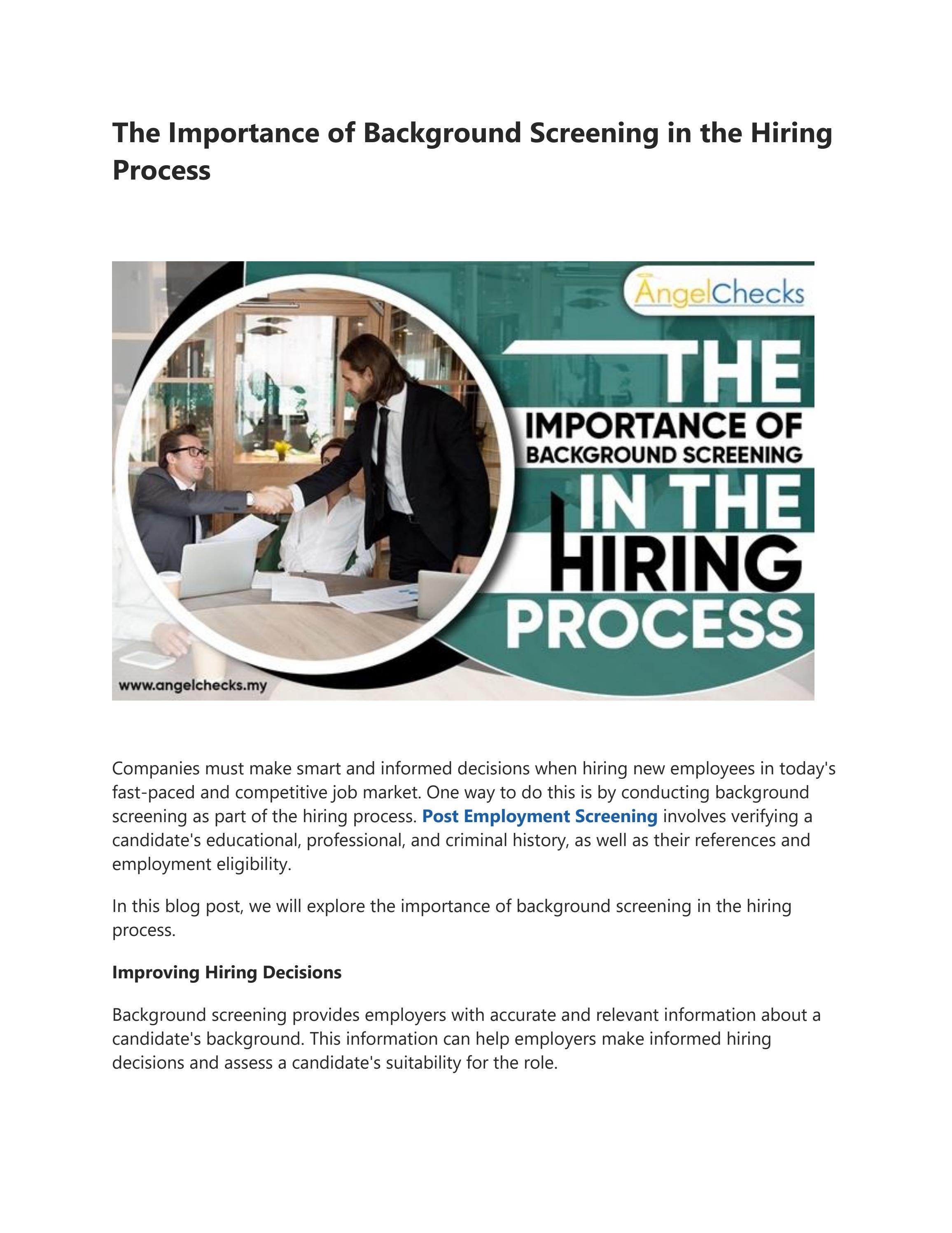 The Importance of Background Screening in the Hiring Process by Angel ...