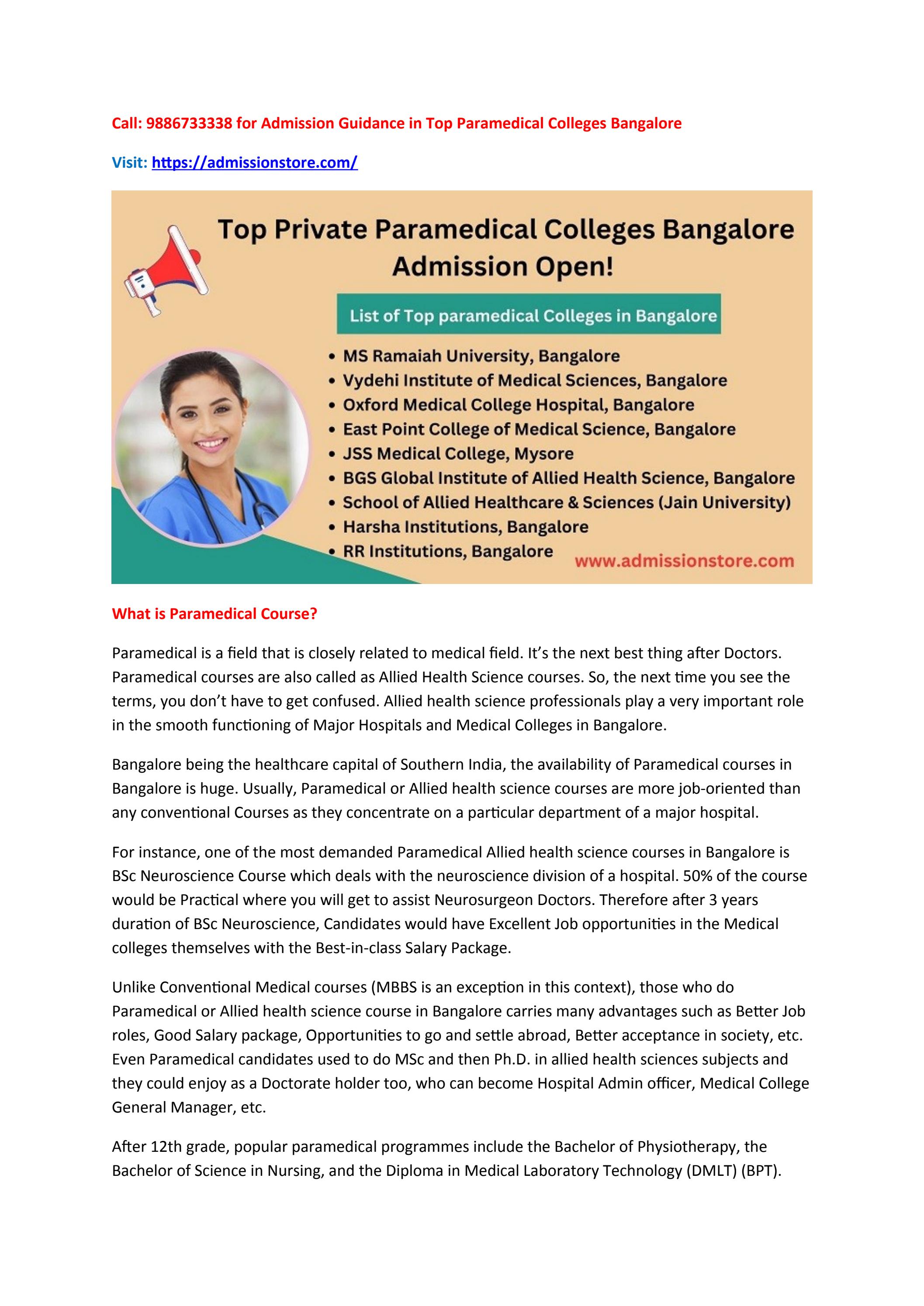 9886733338 Admission in Top Paramedical Colleges Bangalore 2023 by ...