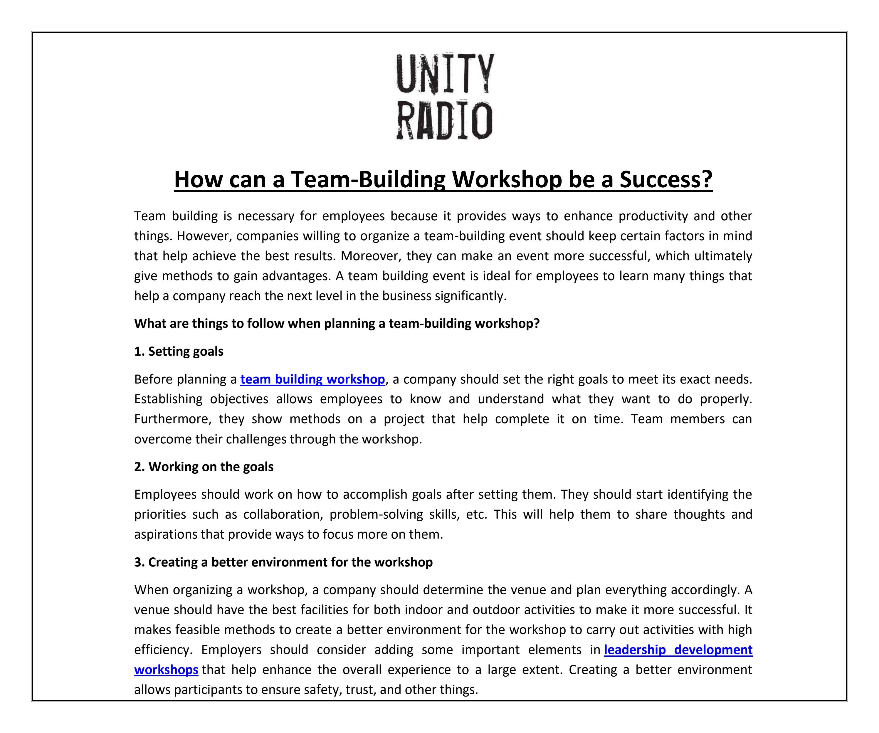 How Can A Team Building Workshop Be A Success By Unityradio Issuu how-can-a-team-building-workshop-be-a-success-by-unityradio-issuu