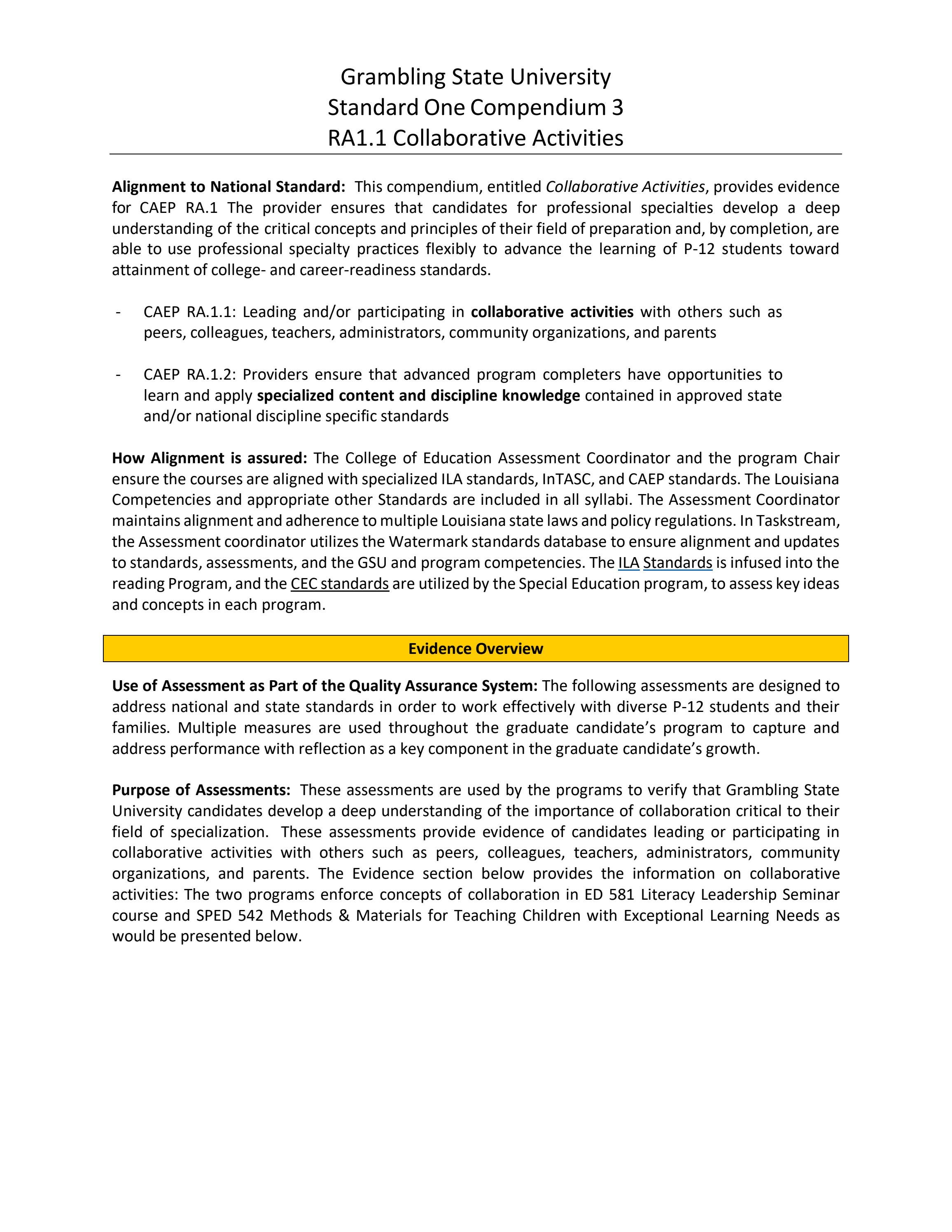 Standard One Compendium 3 – RA1.1 Collaborative Activities by Michele ...