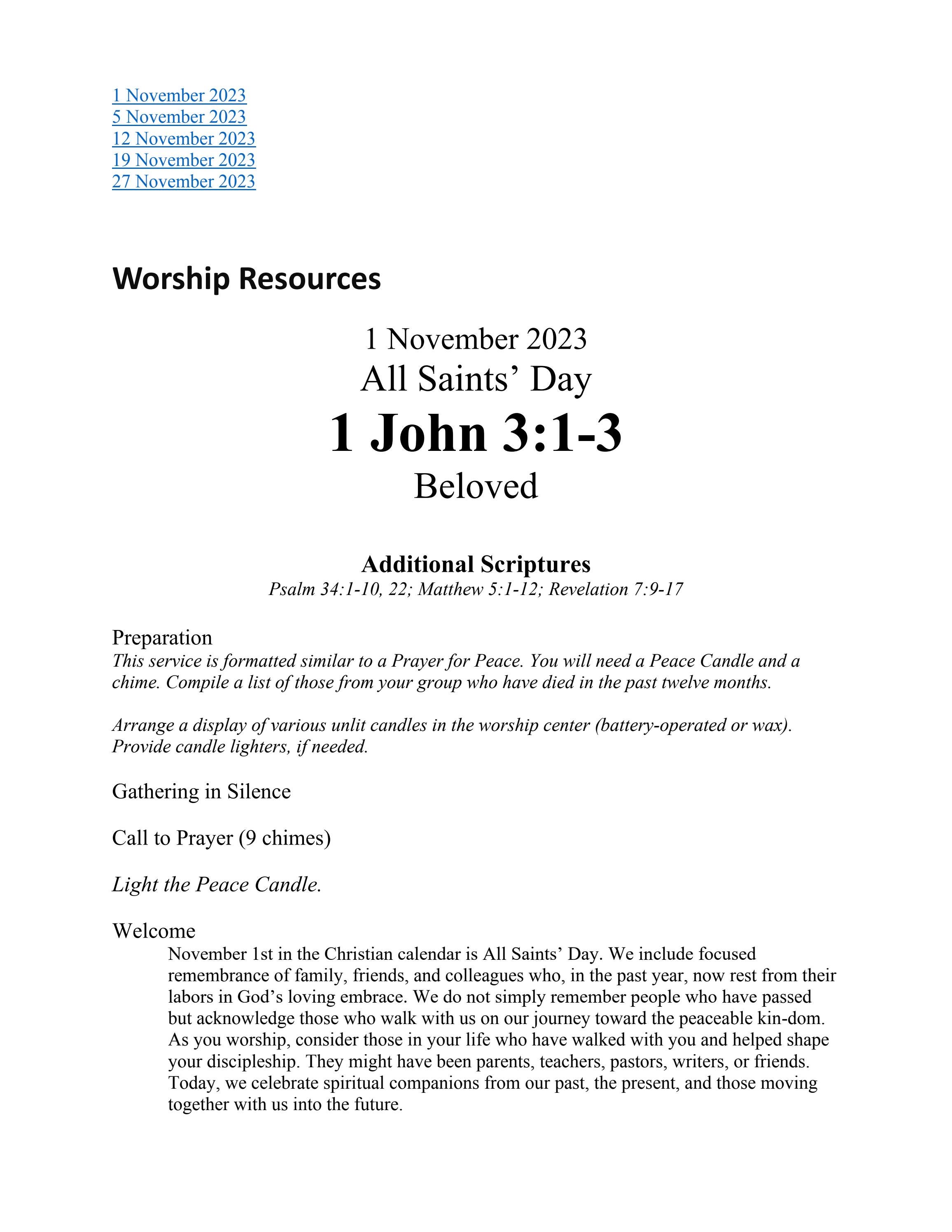 Worship Planning Tools - November 2023 by CofChrist - Issuu