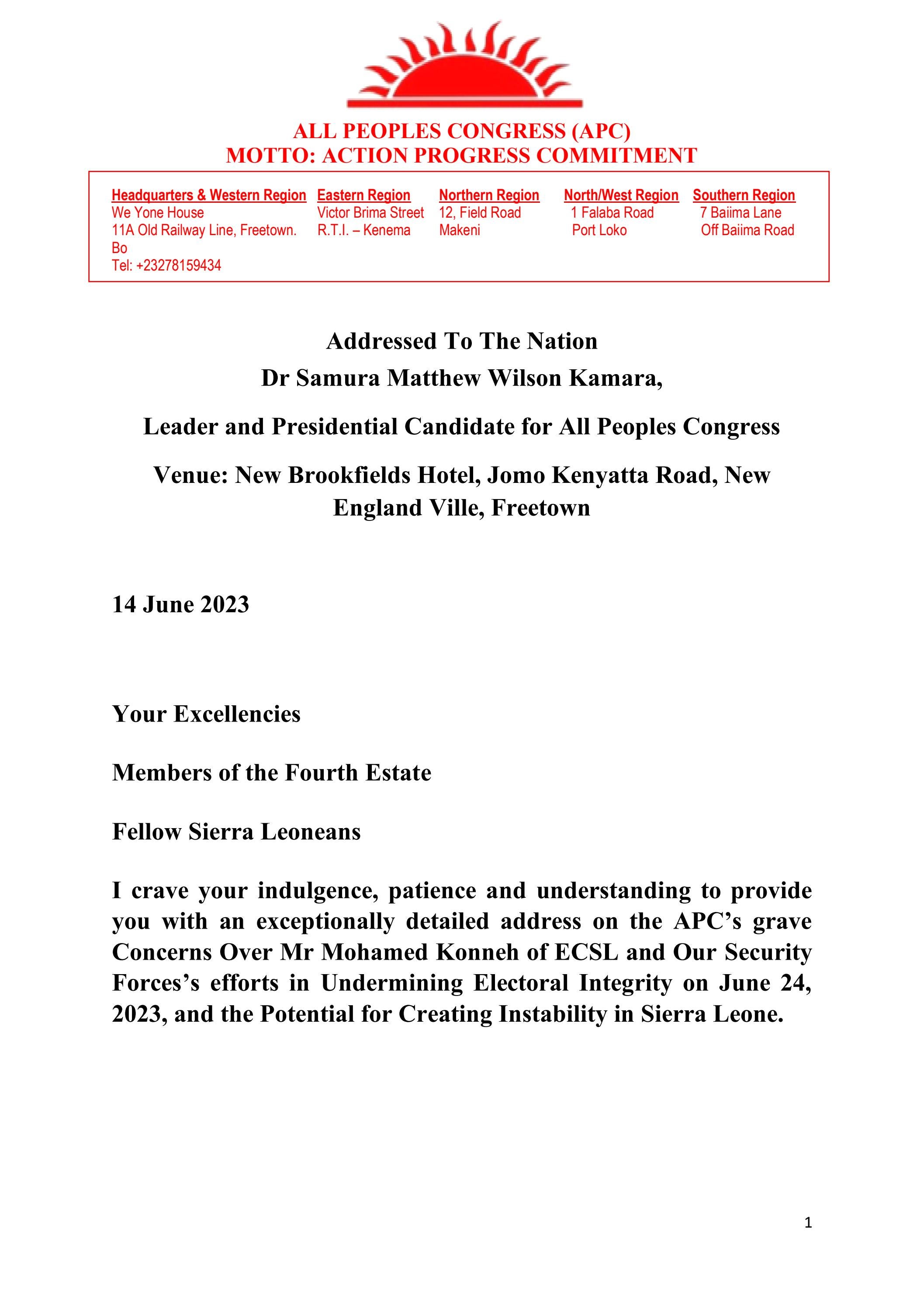 14 June Statement by Dr Samura Mathew Wilson Kamara by ...