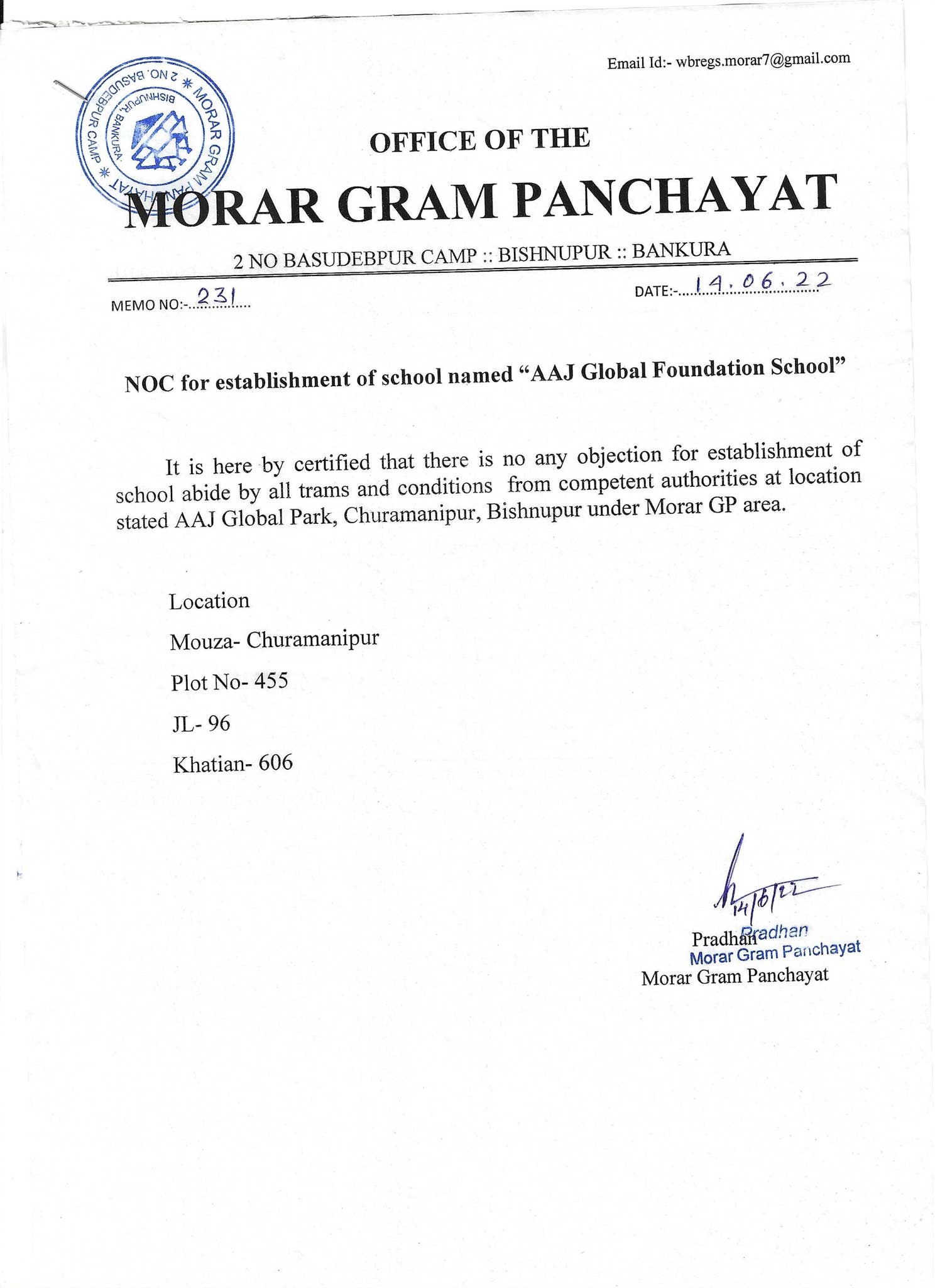 NOC from Morar Gram Panchayat Bishnupur by AGFS Research - Issuu