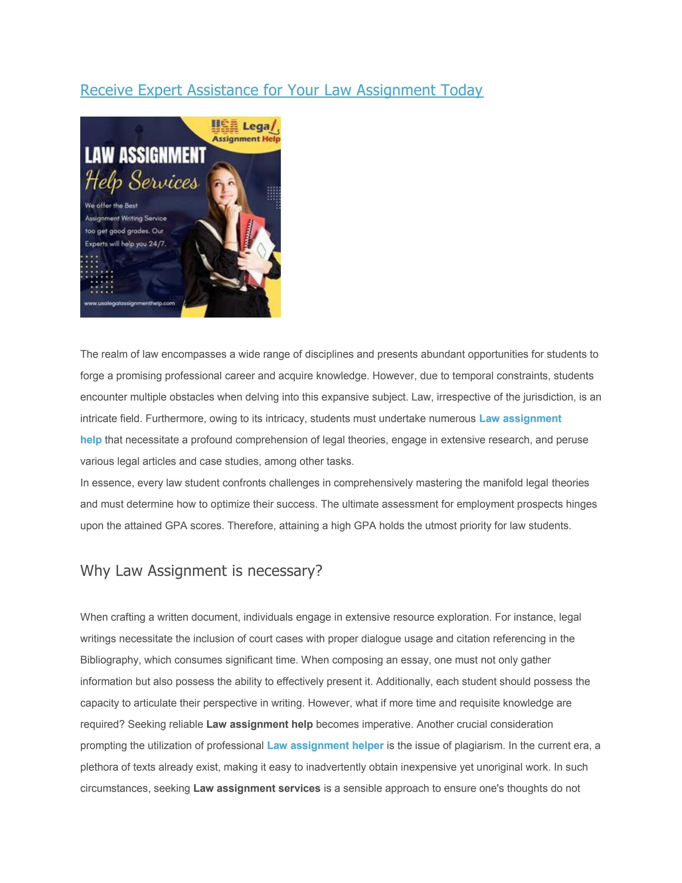 Receive Expert Assistance for Your Law Assignment Today by USA Legal ...