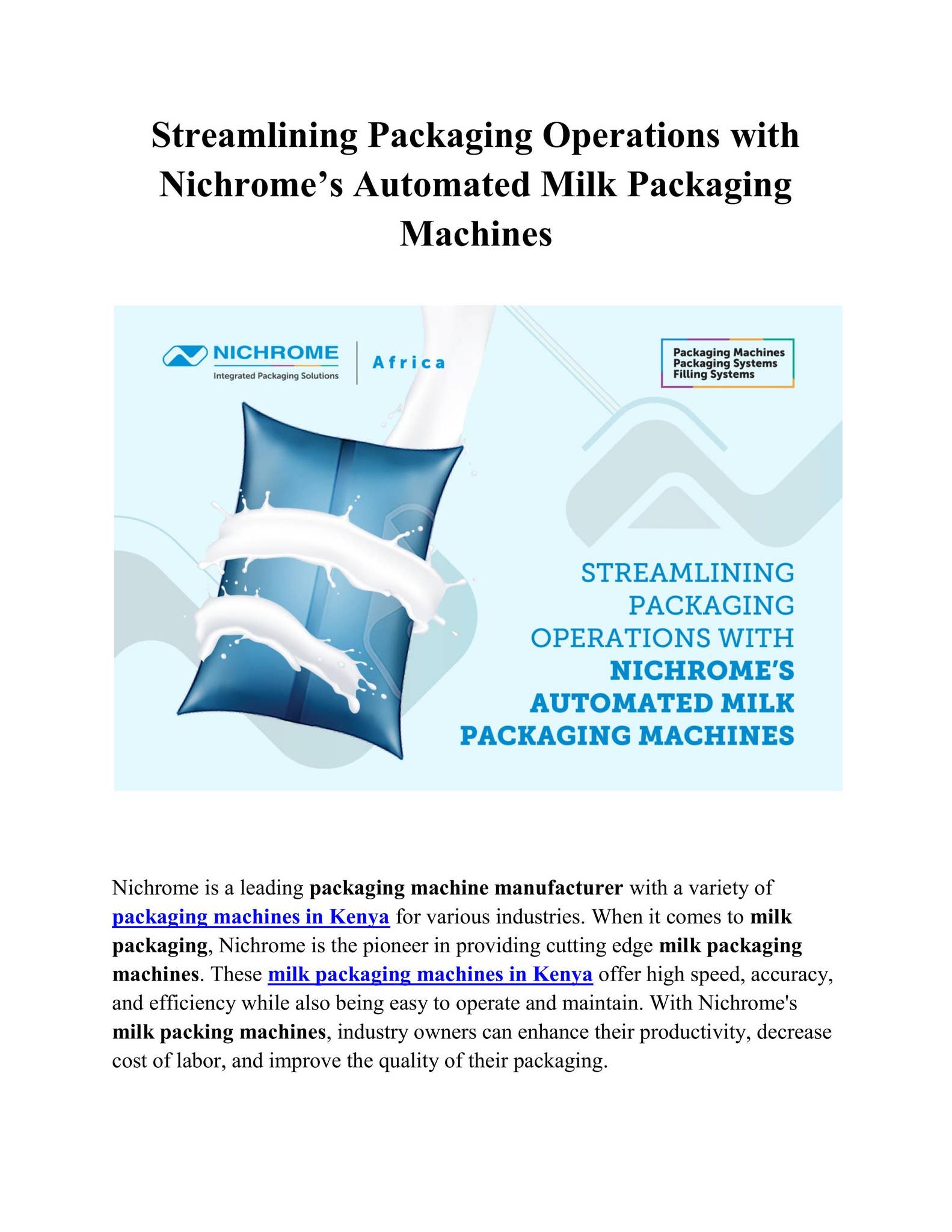 Streamlining Packaging Operations with Nichrome’s Automated Milk ...