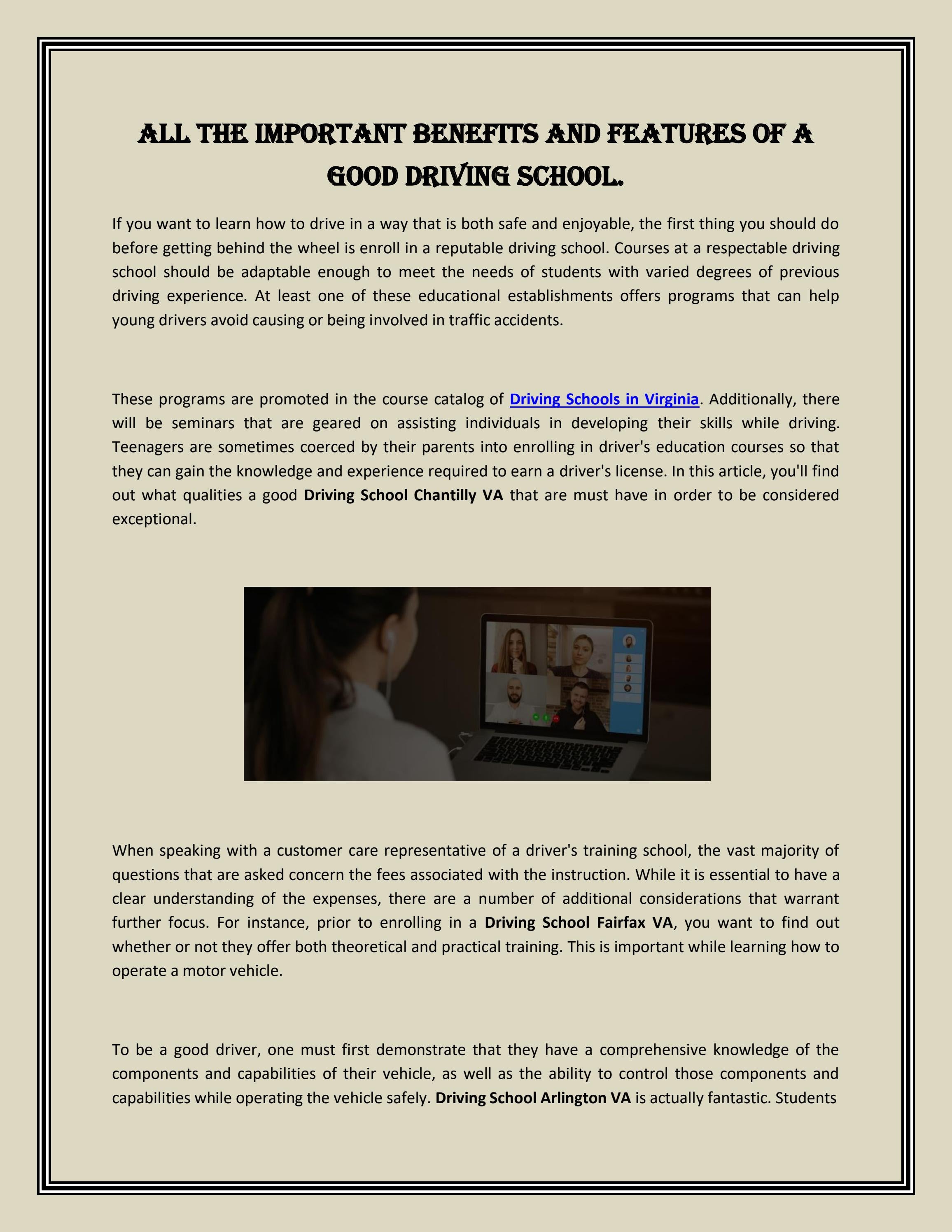 All the important benefits and features of a good driving school. by ...