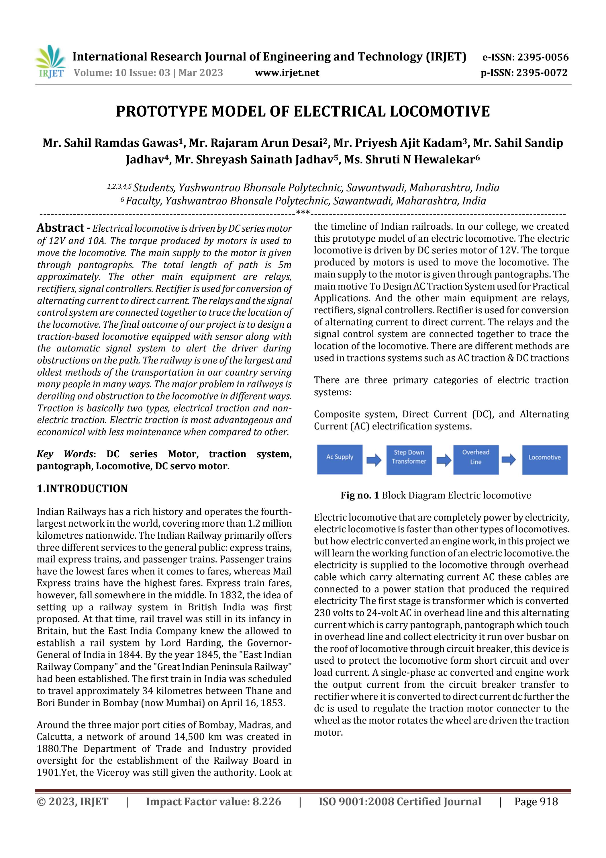 PROTOTYPE MODEL OF ELECTRICAL LOCOMOTIVE by IRJET Journal - Issuu