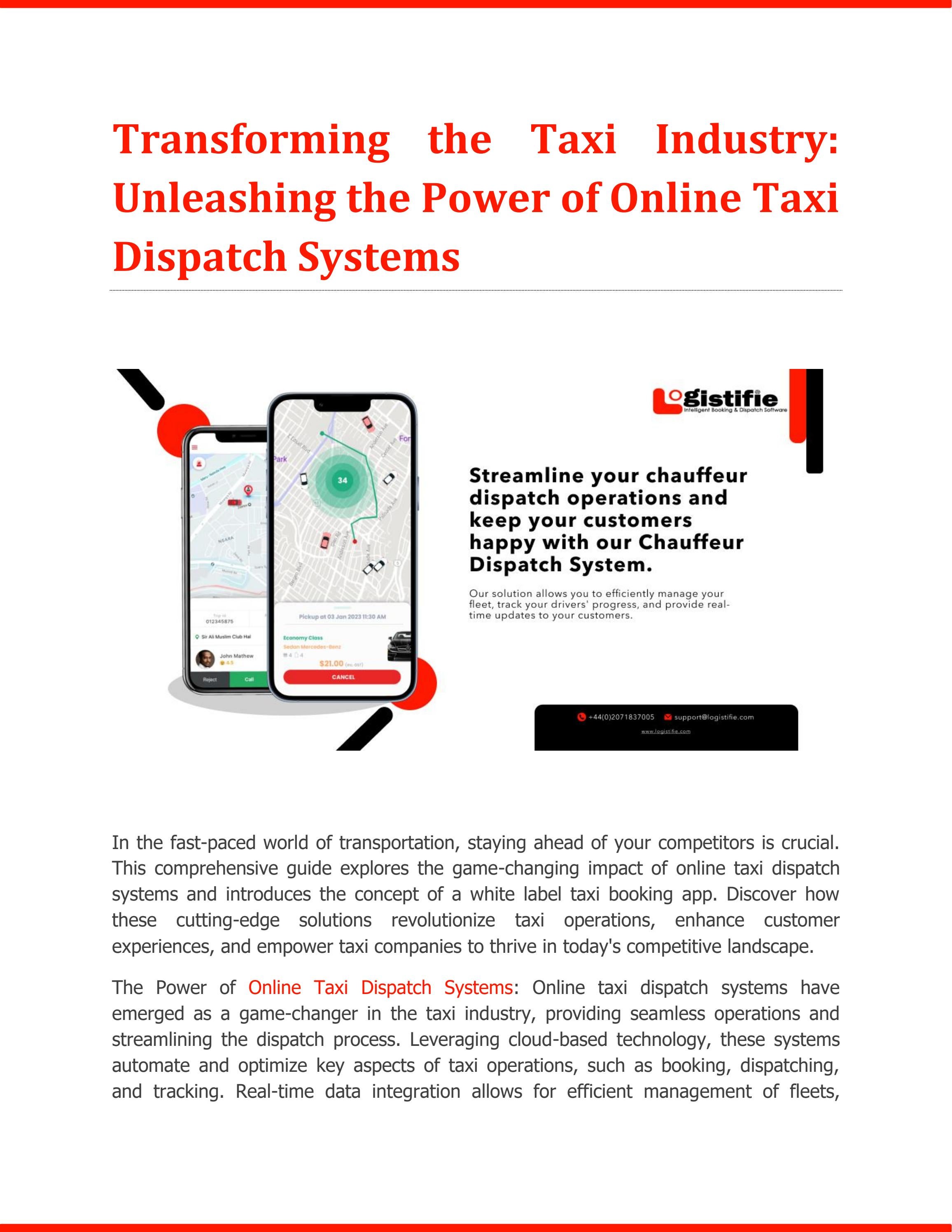 Transforming the Taxi Industry: Unleashing the Power of Online Taxi ...