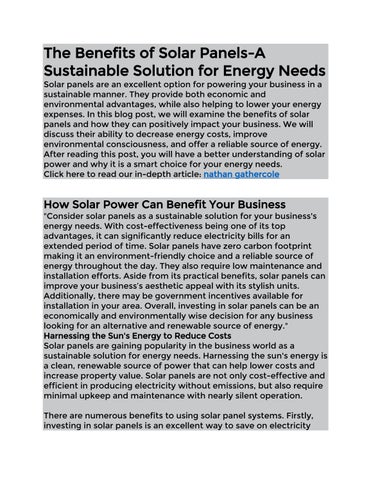 The Benefits of Solar Panels-A Sustainable Solution for Energy Needs by ...