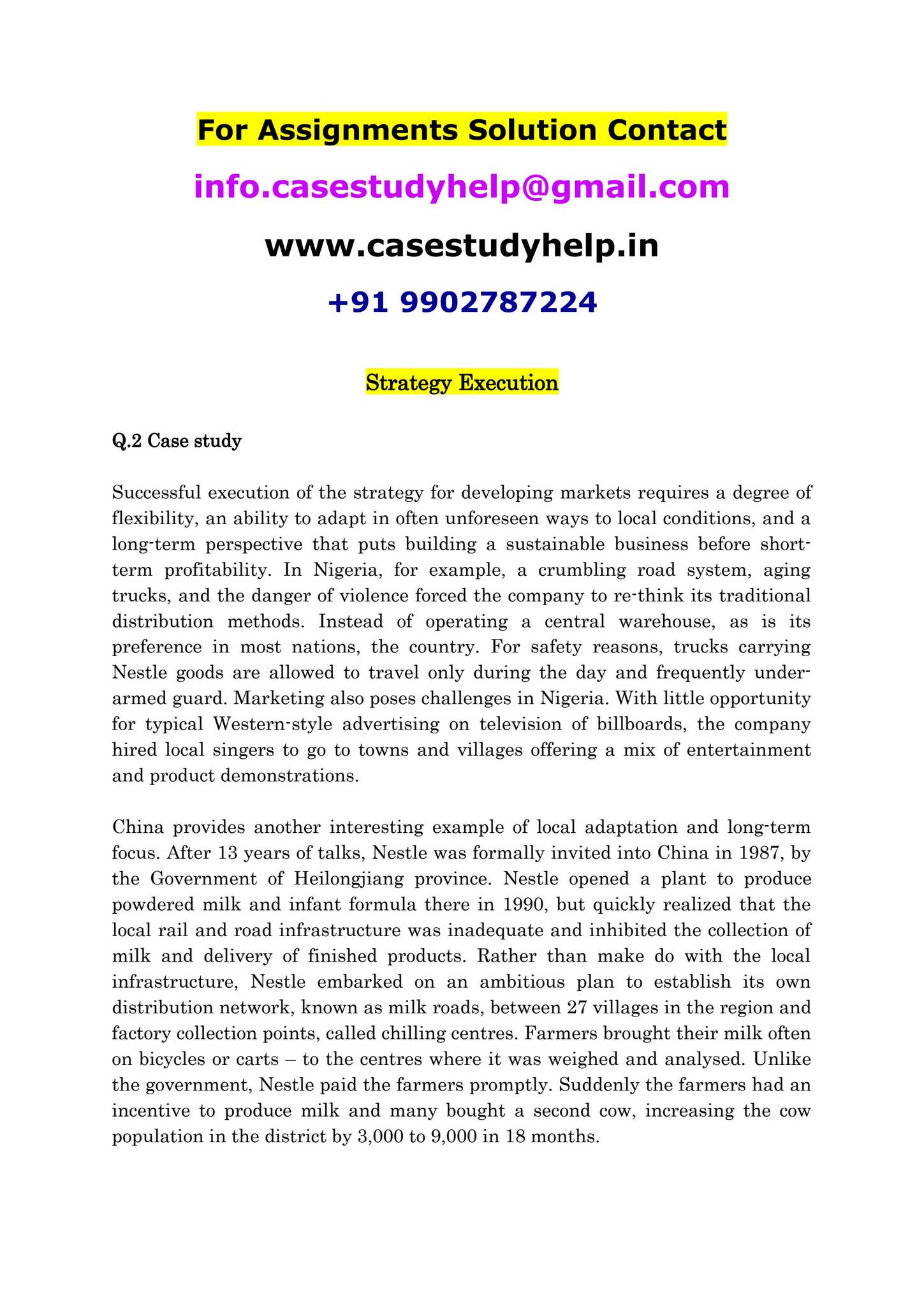 MBA IIBMS ANSWER SHEETS-Through your own research on NESTLE, identify ...