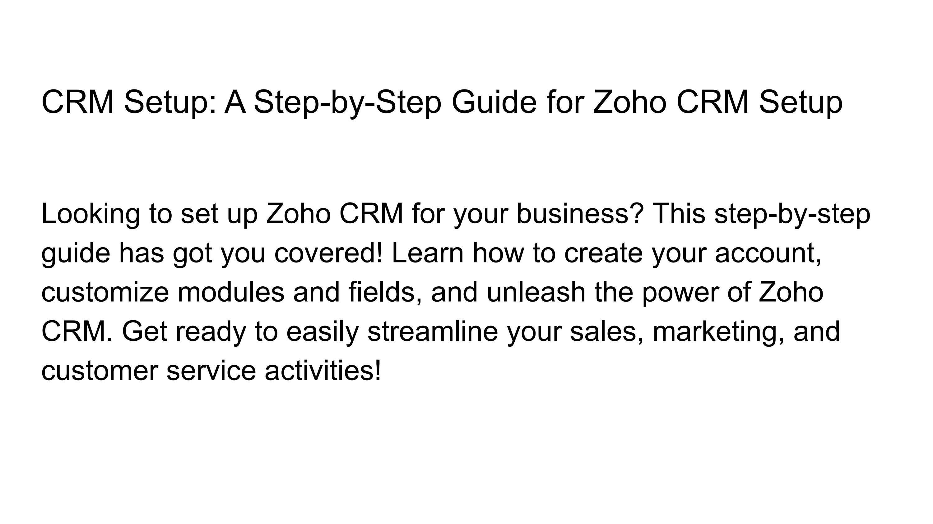 Crm Setup A Step By Step Guide For Zoho Crm Setup By Itsolutionssolved Issuu