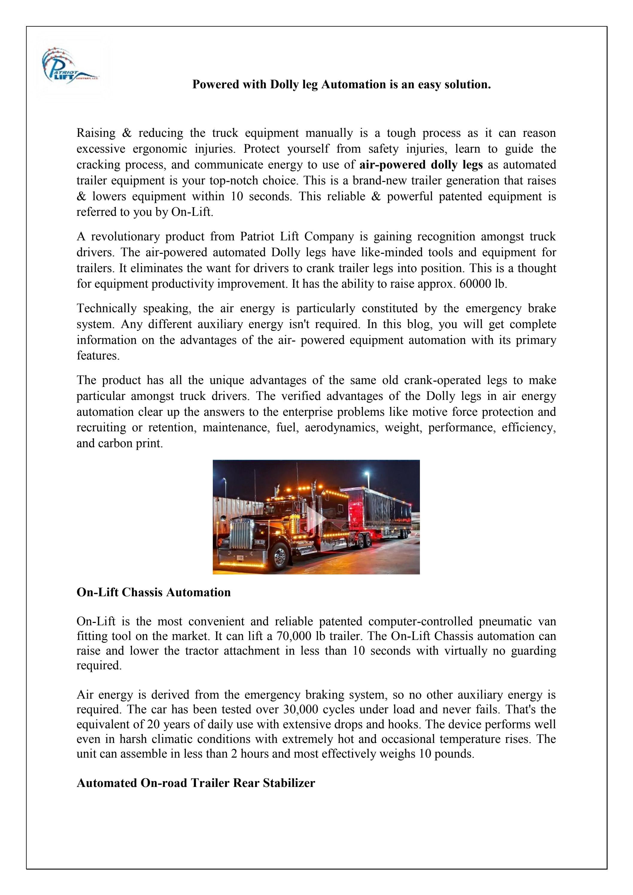 Powered with Dolly leg Automation is an easy solution by ON LIFT - Issuu