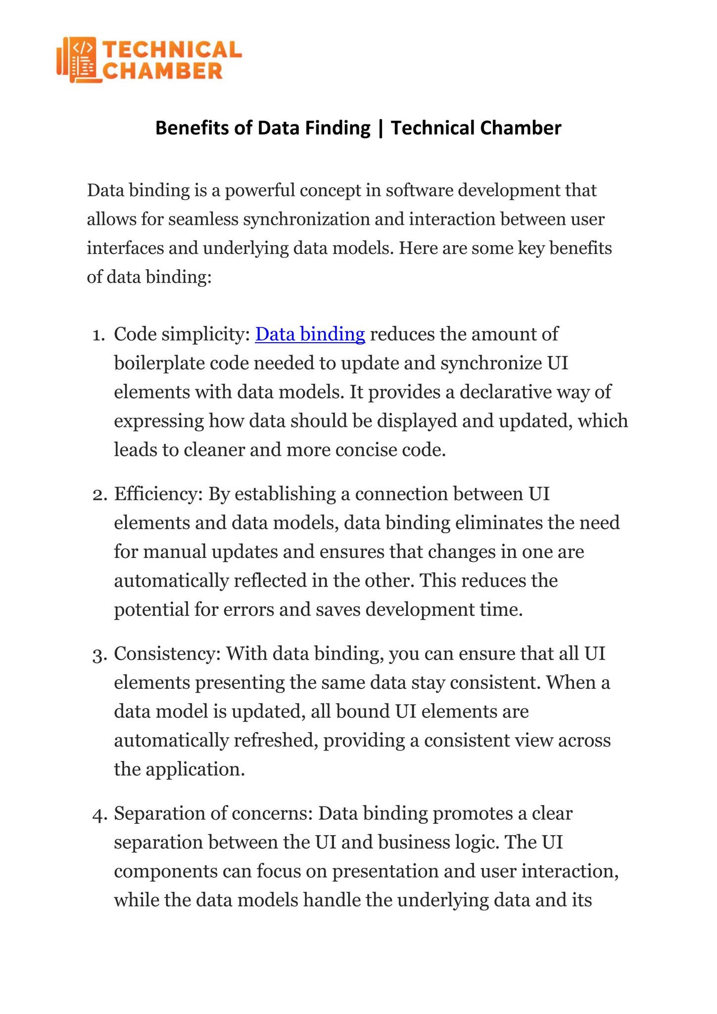 Benefits of Data Binding | Technical Chamber by Adequate_infosoft - Issuu