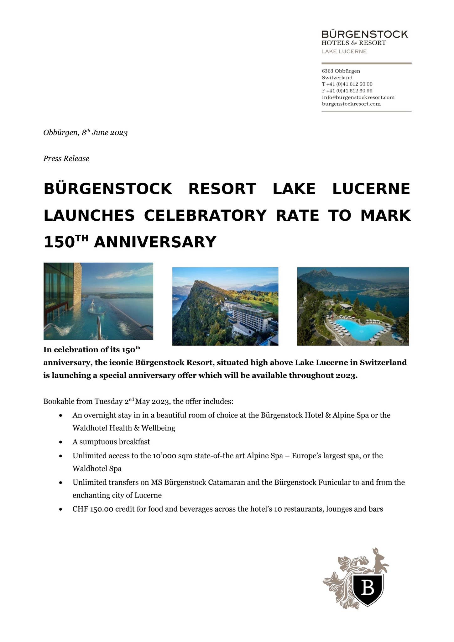 Press Release | 150th Anniversary Offer - EN by Bürgenstock Collection ...