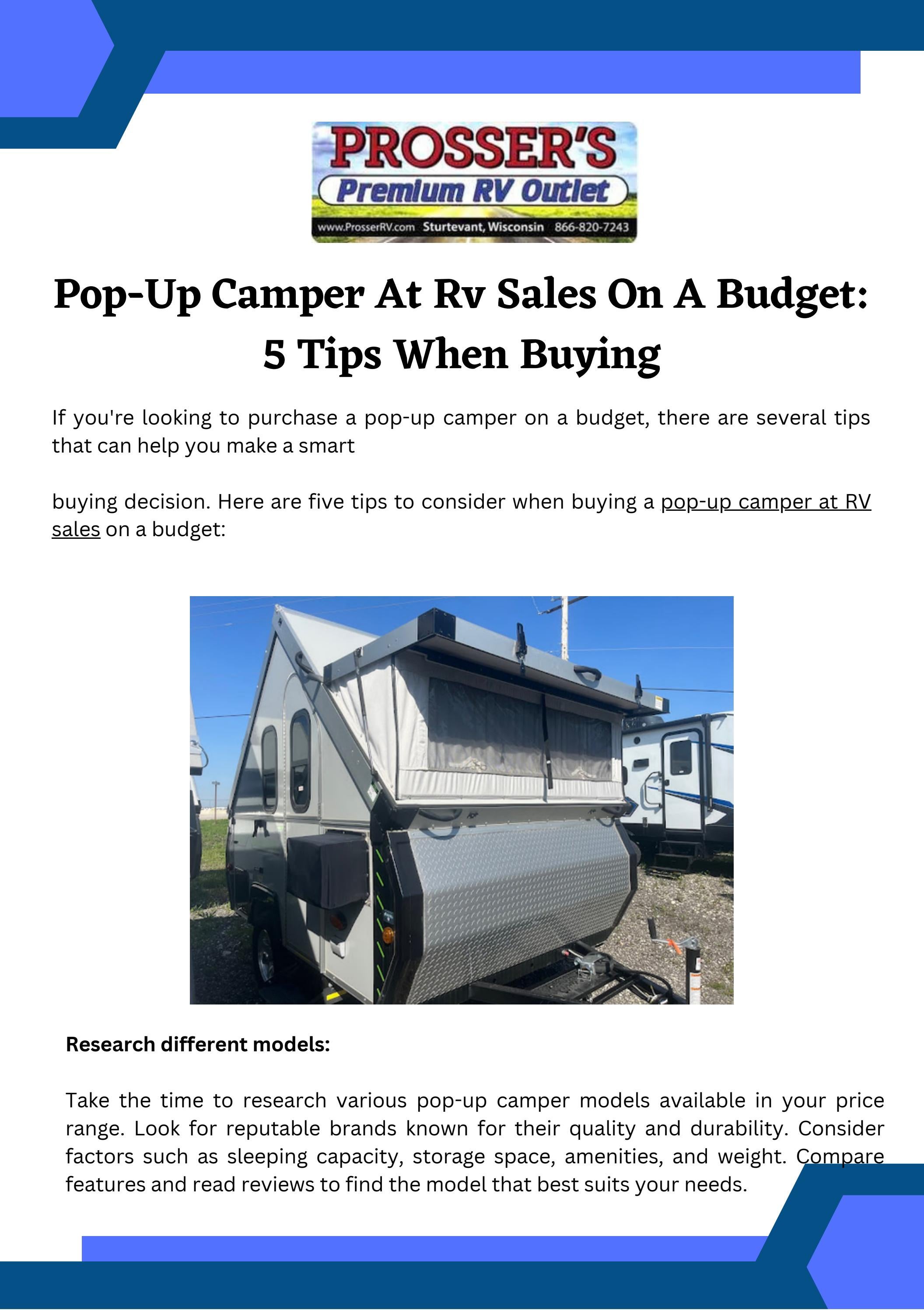 Pop-Up Camper At Rv Sales On A Budget: 5 Tips When Buying by Prosser's ...