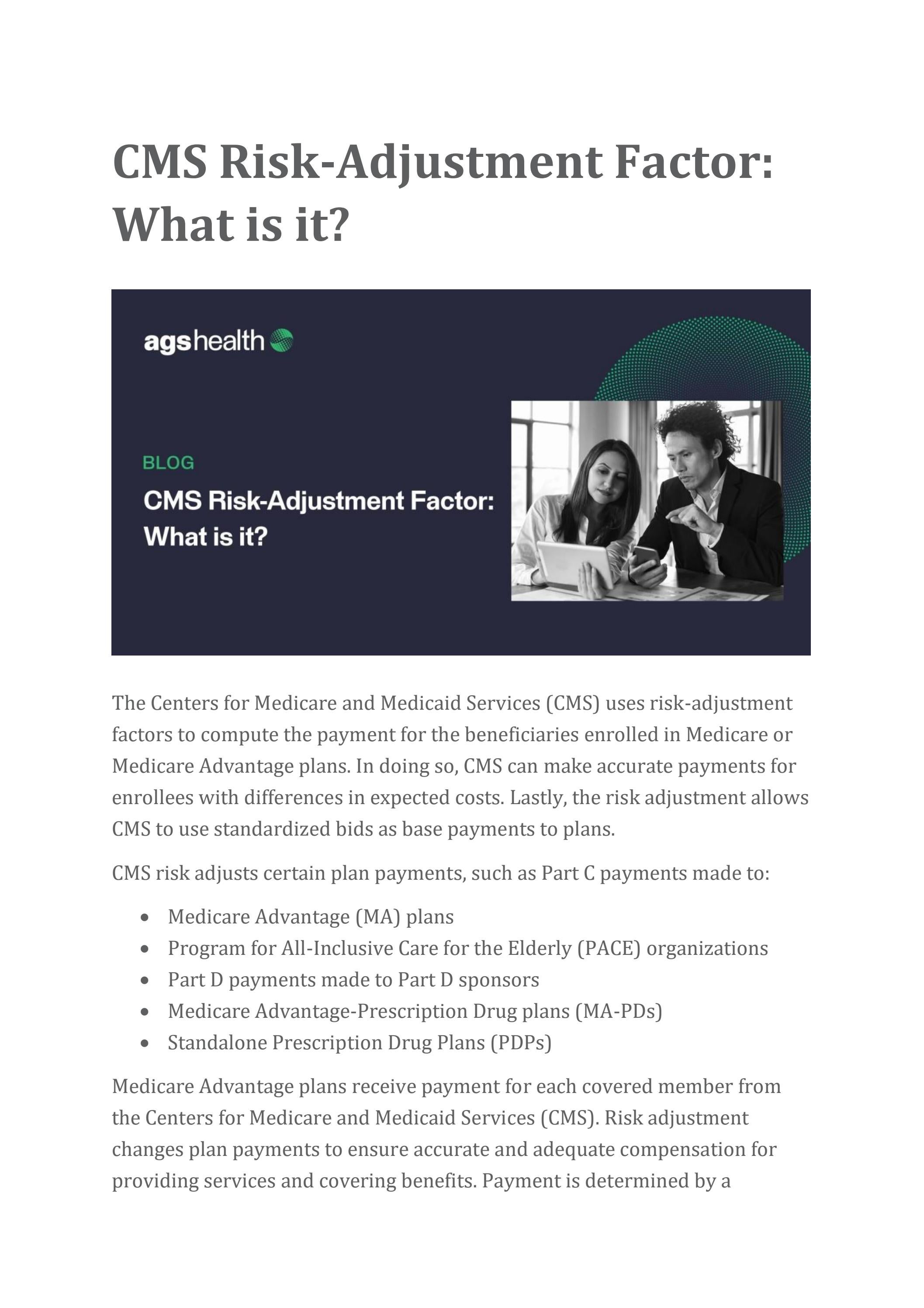 CMS Risk-Adjustment Factor: What is it? by AGSHealth_ - Issuu