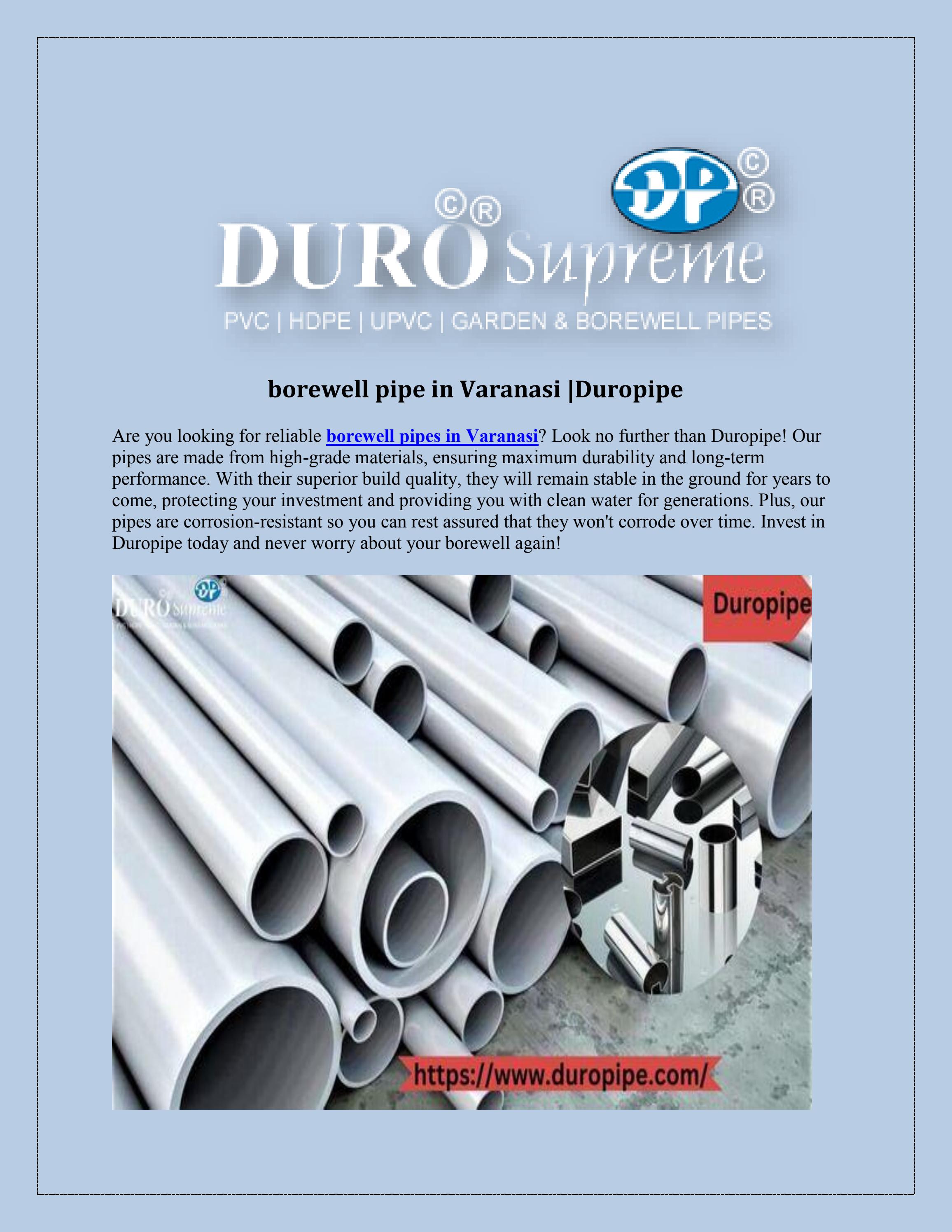borewell pipe in Varanasi |Duropipe by duro pipe - Issuu