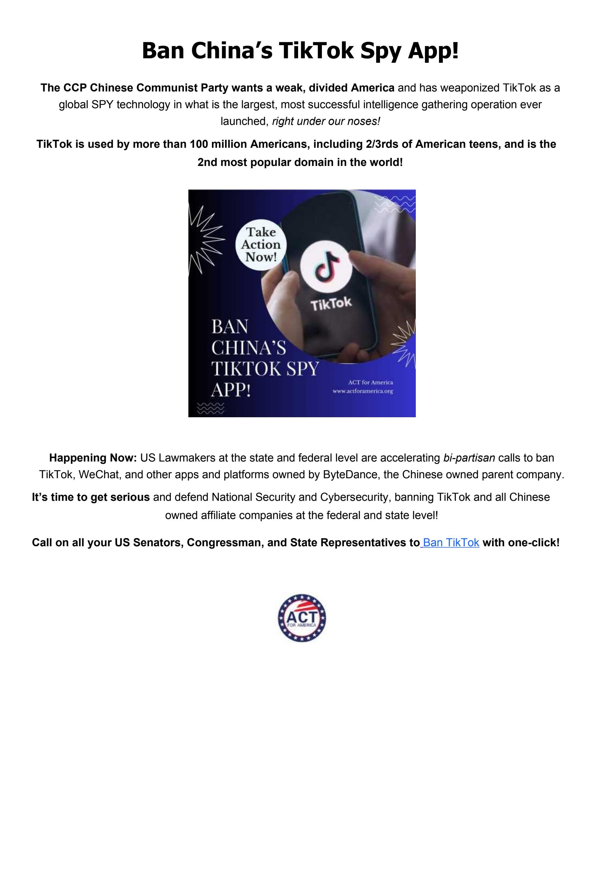 ACT for America | Ban Tik Tok by ACT for America - Issuu