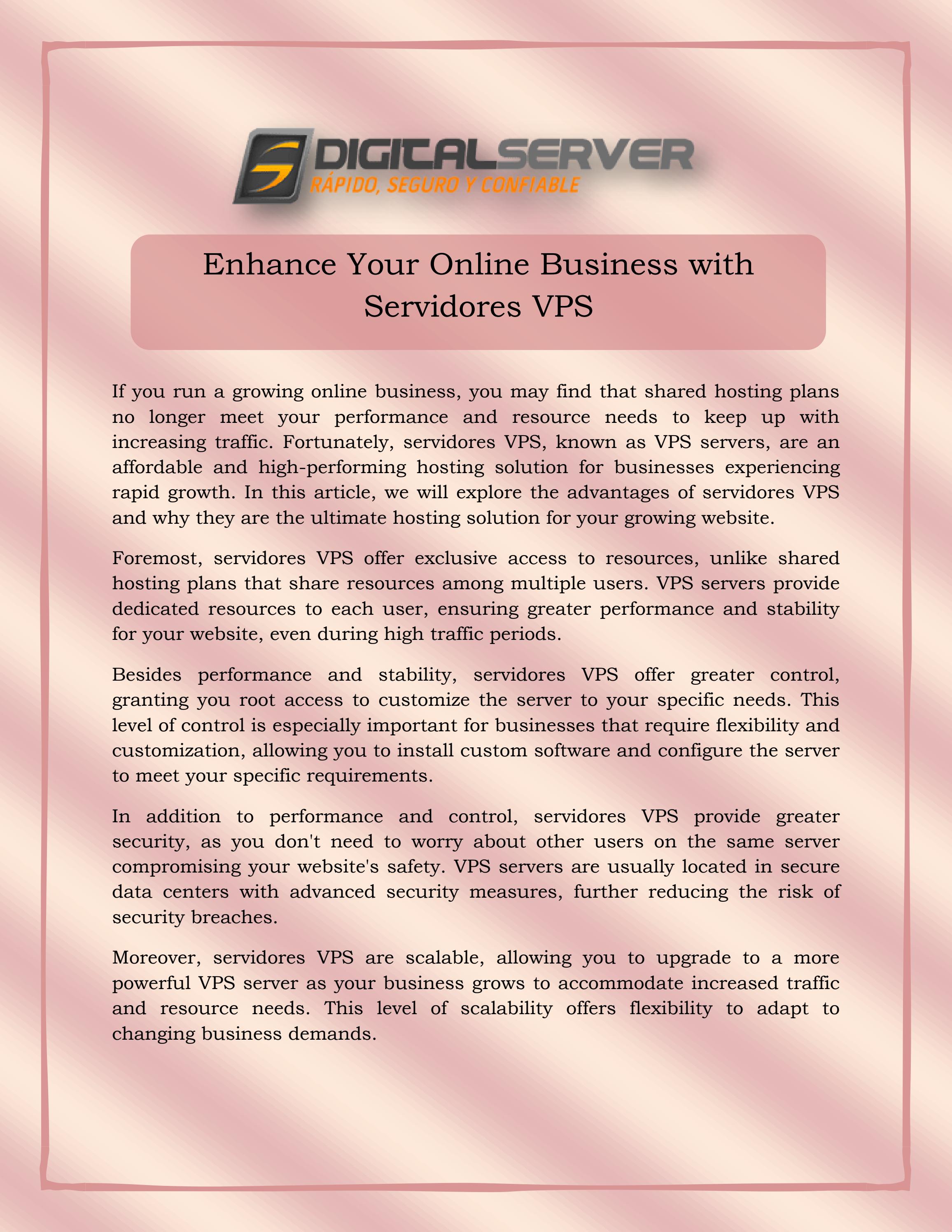 Enhance Your Online Business with Servidores VPS by Digital Servermx - Issuu