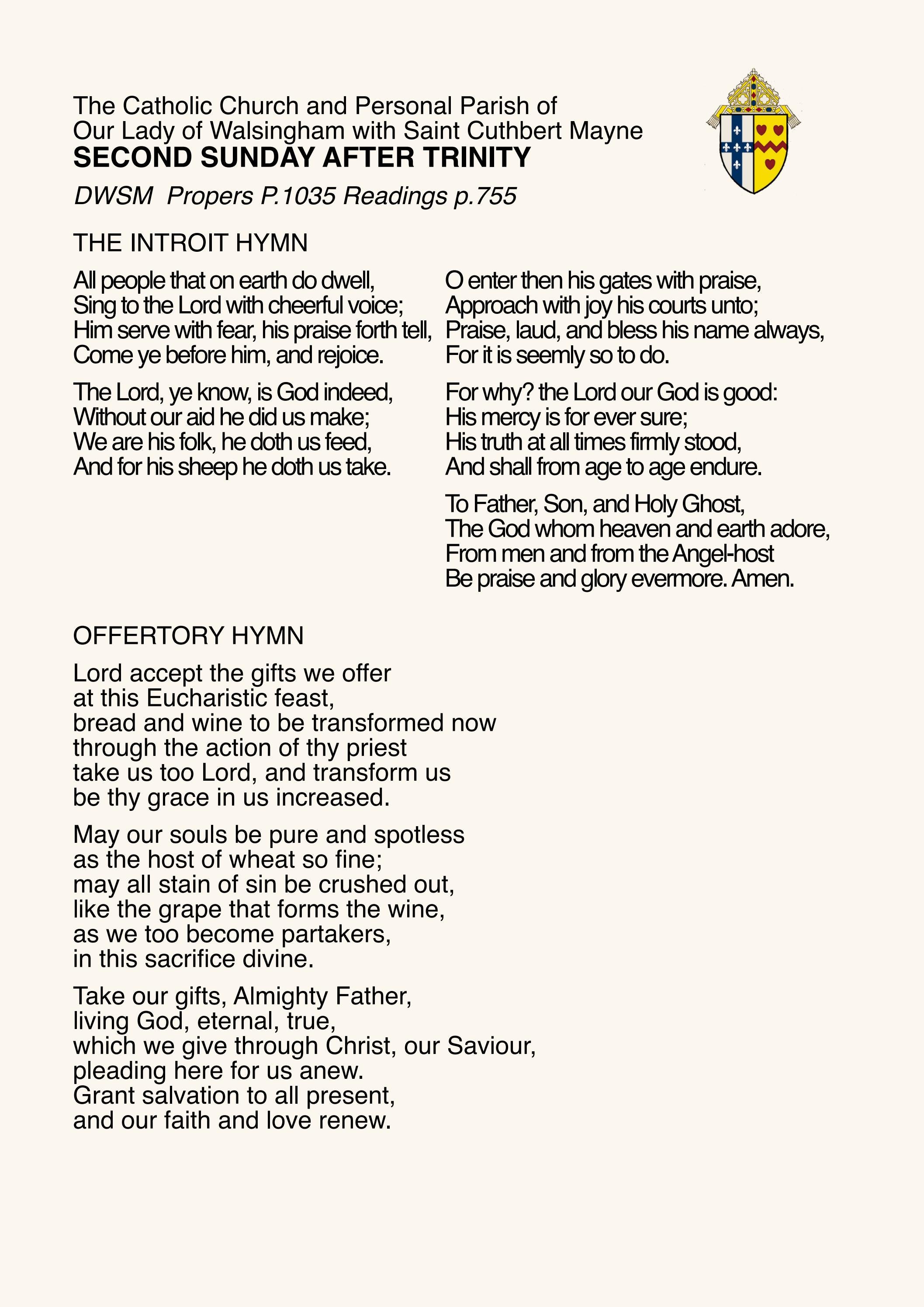 Second Sunday after Trinity. Hymn Sheet & Ordo by David Lashbrooke - Issuu