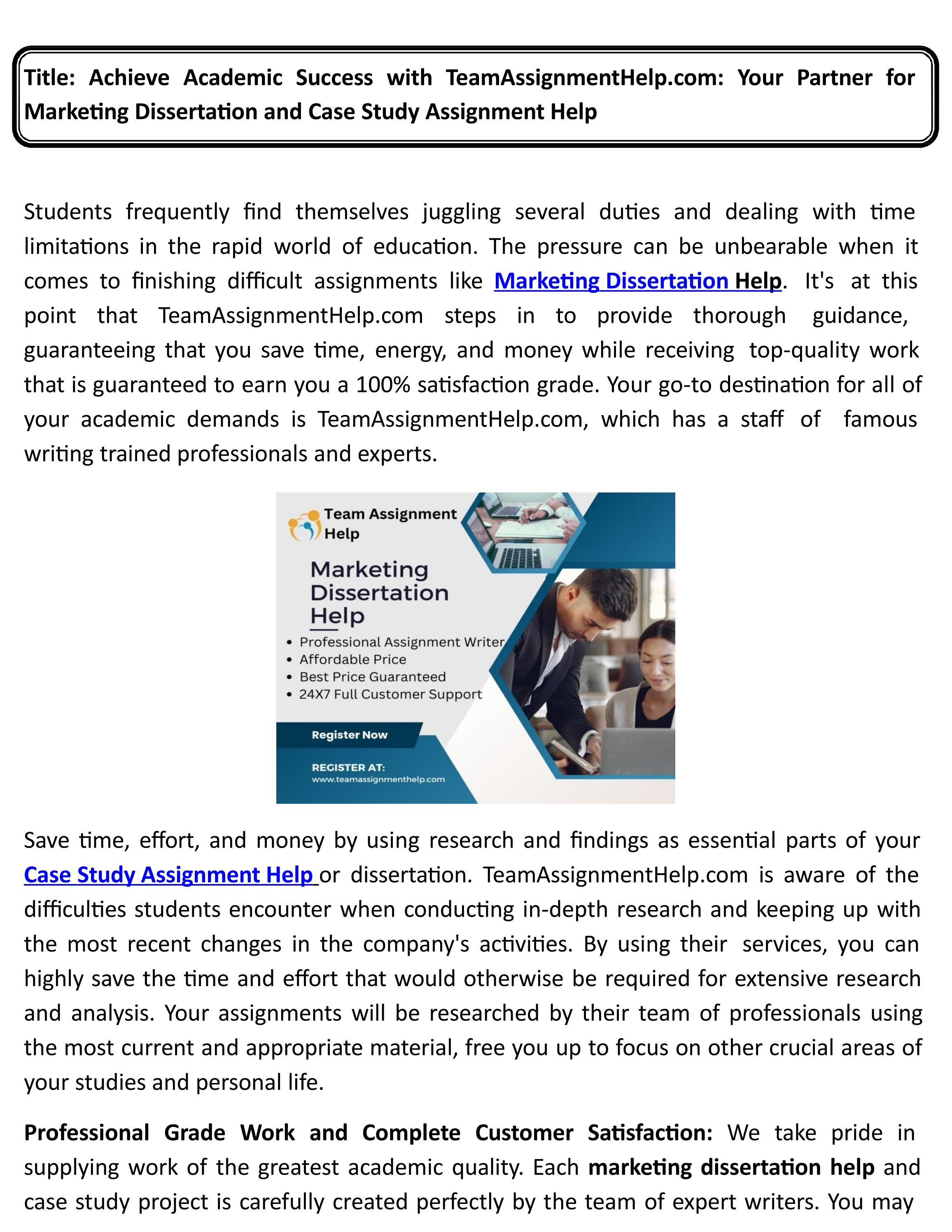 Marketing Dissertation Help, Case Study Assignment Help by Team ...