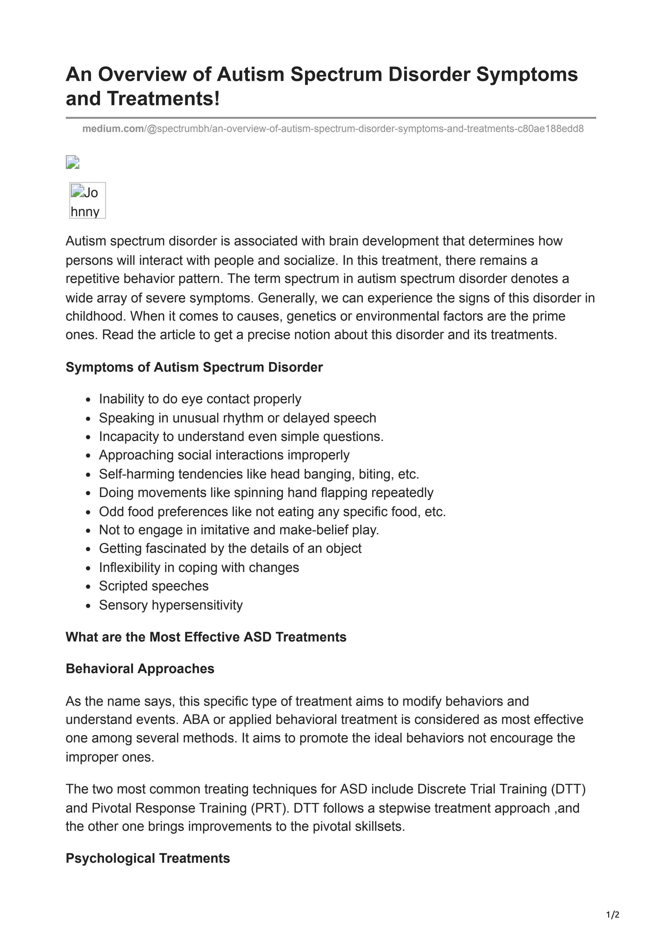 An Overview of Autism Spectrum Disorder Symptoms and Treatments! by ...