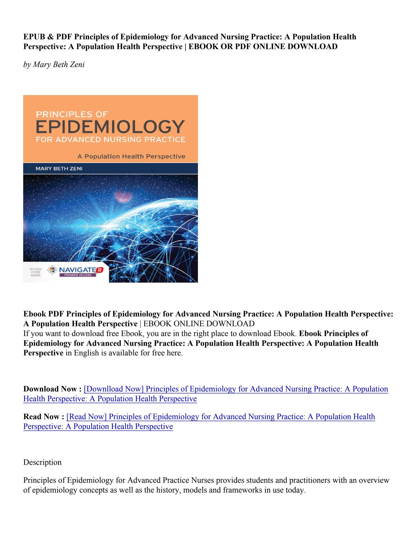 (Download) Principles of Epidemiology for Advanced Nursing Practice: A ...