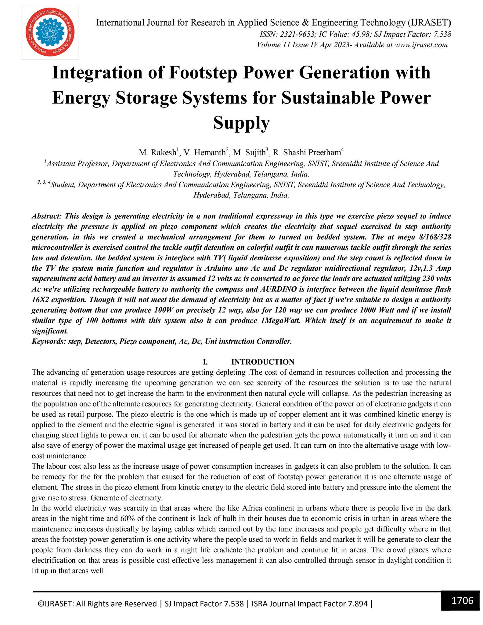 Integration of Footstep Power Generation with Energy Storage Systems ...