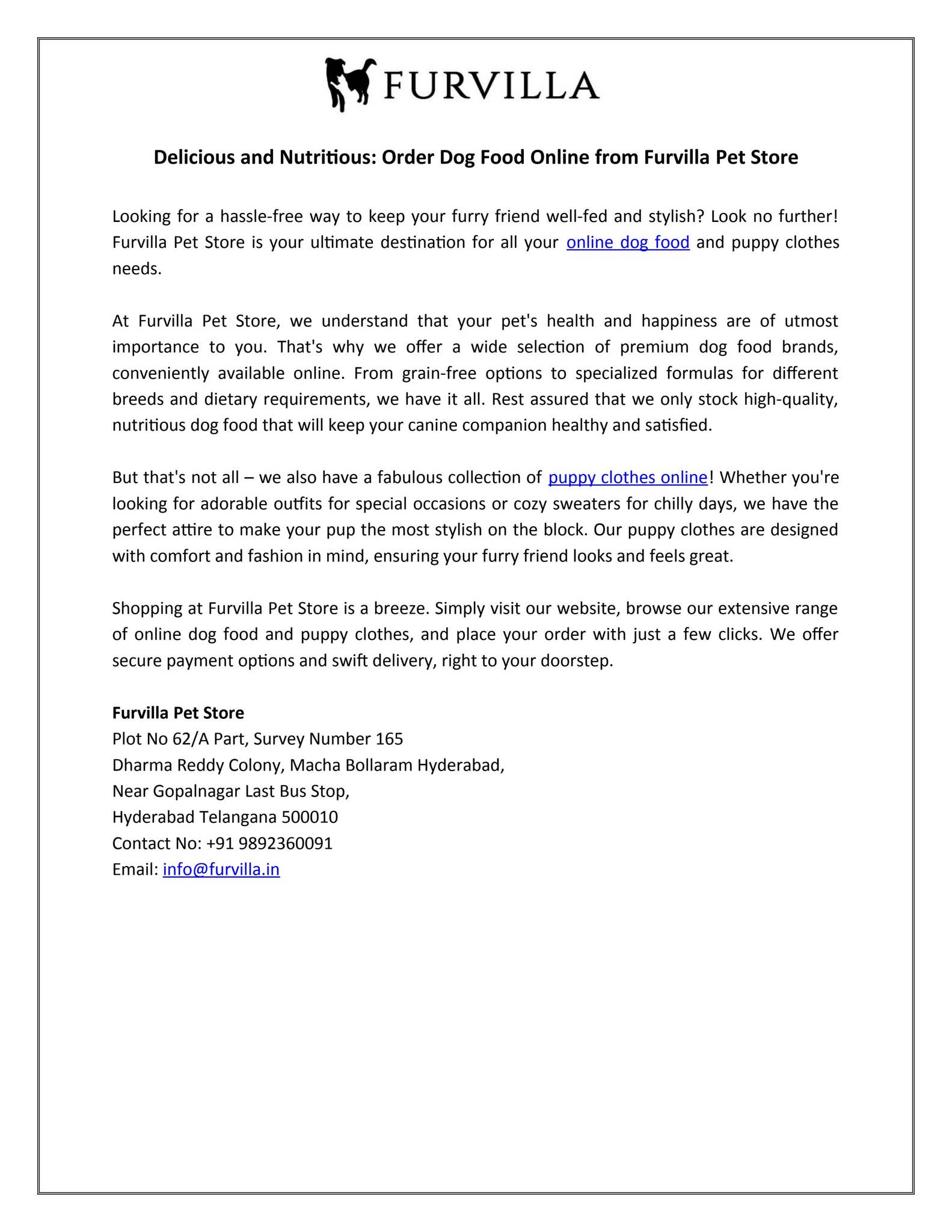 Delicious and Nutritious: Order Dog Food Online from Furvilla Pet Store ...