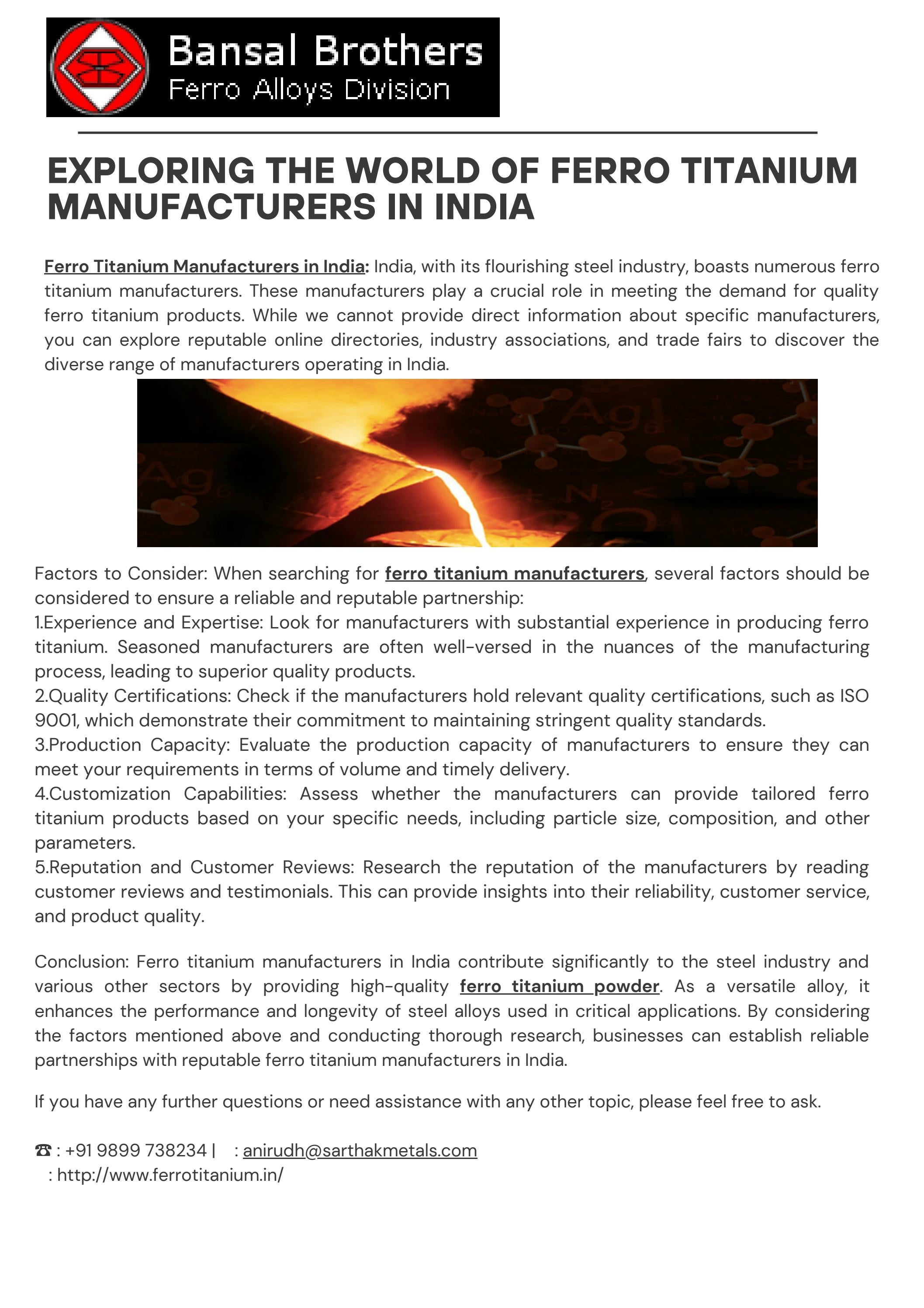 Exploring the World of Ferro Titanium Manufacturers in India by Ferro ...